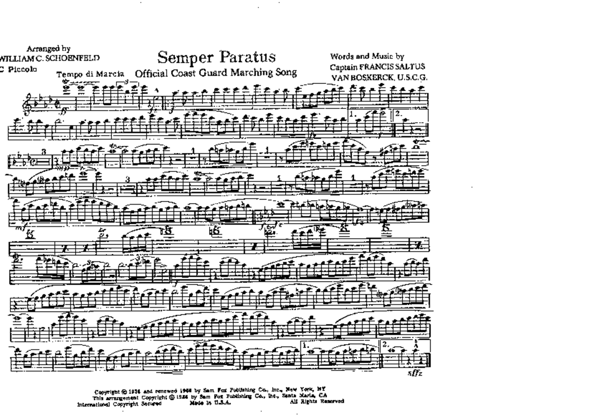 Semper Paratus Quick March - Saltus Van Boskerck arr. Schoenfeld - Arranged WILLIAM C ...