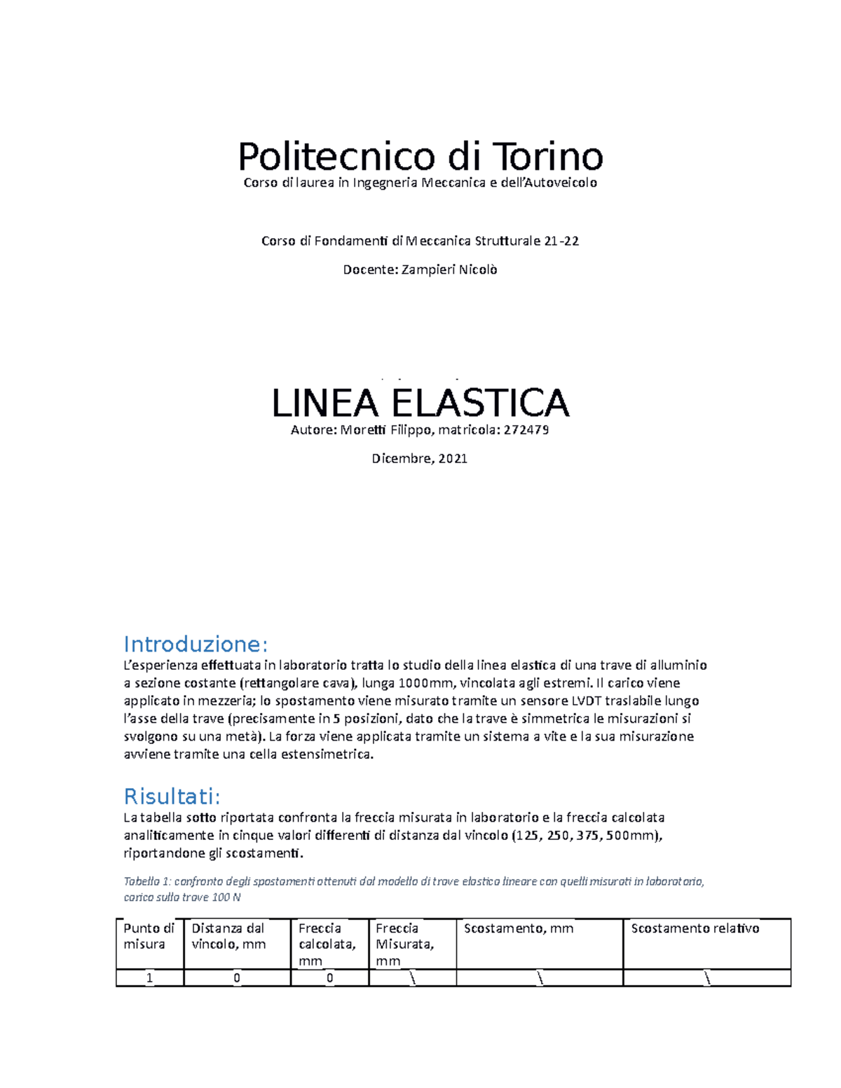 Relazione Linea Elastica - Politecnico di Torino Corso di laurea in ...