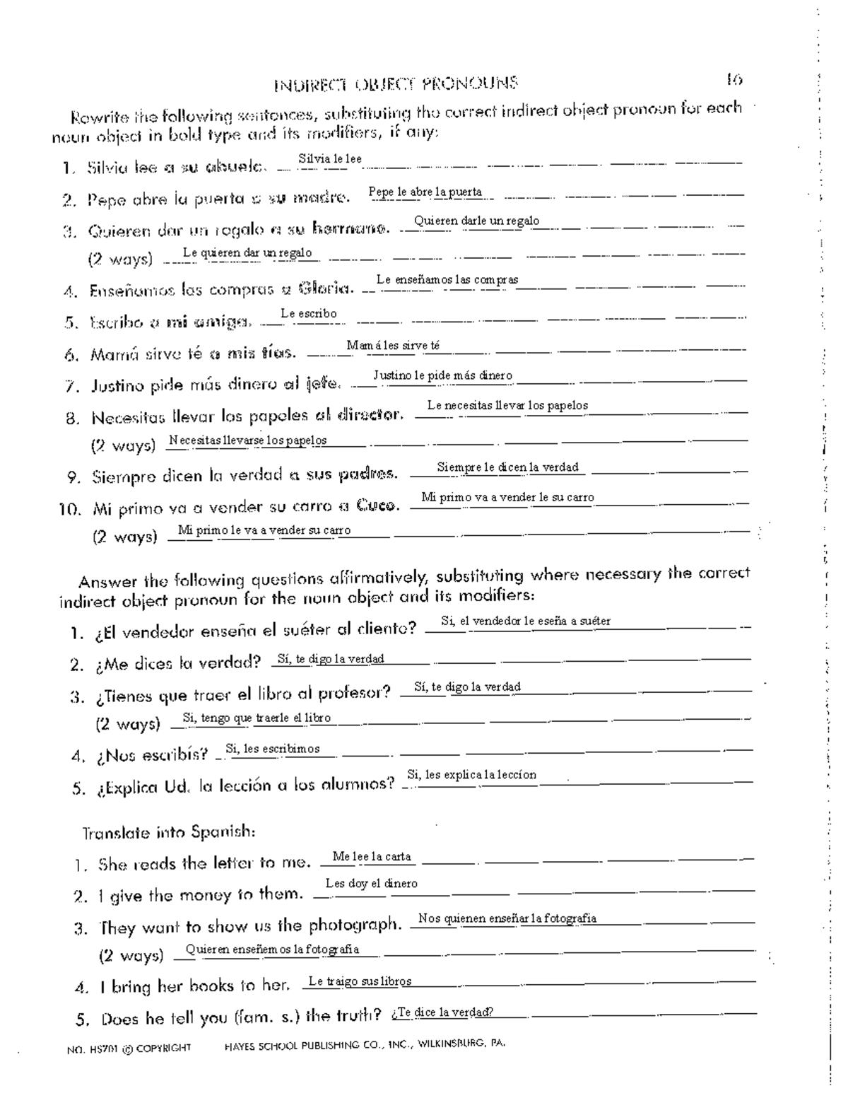 Indirect Object Pronouns - Practica - SPANLANG 60S - Studocu