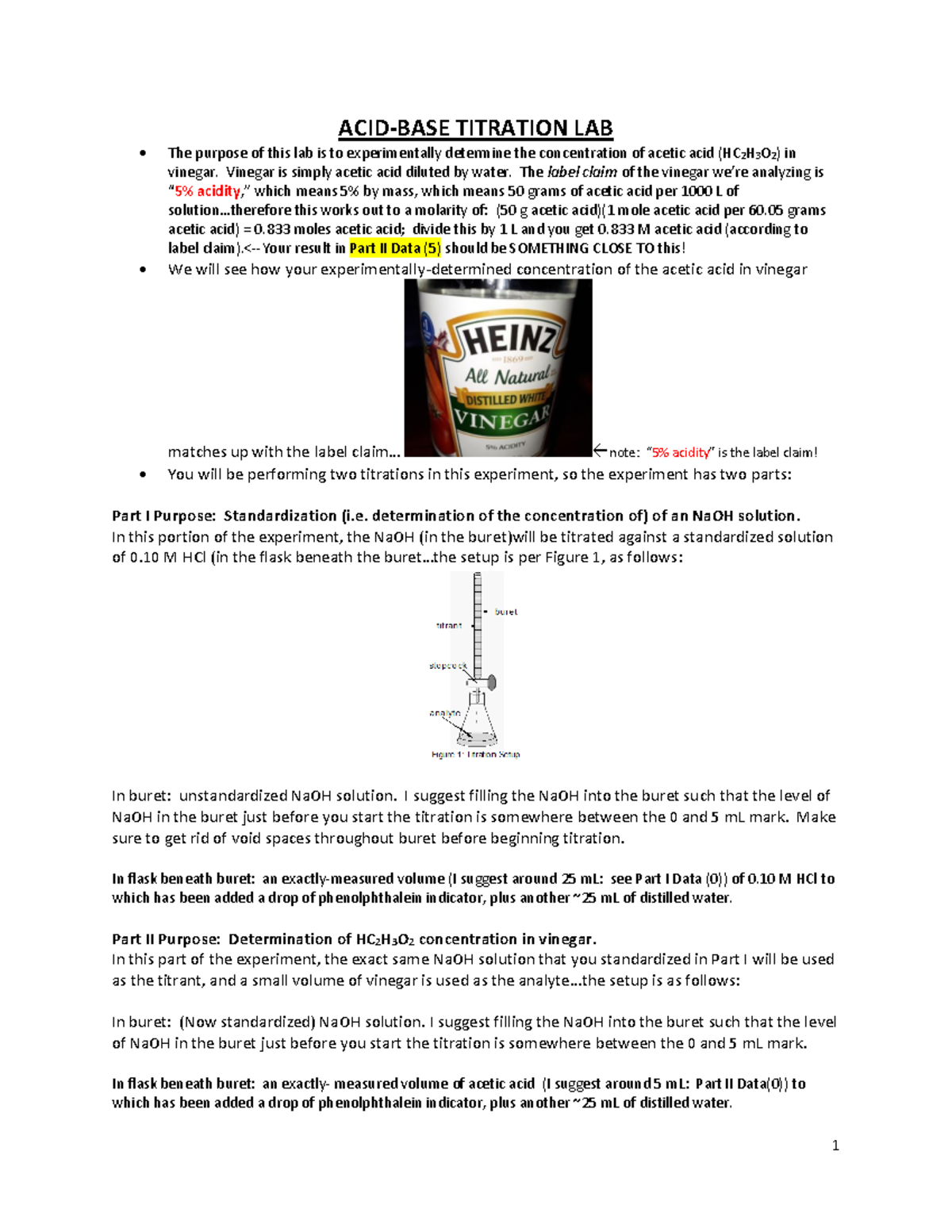 Lab number nine - 1 ACID-BASE TITRATION LAB The purpose of this lab is ...