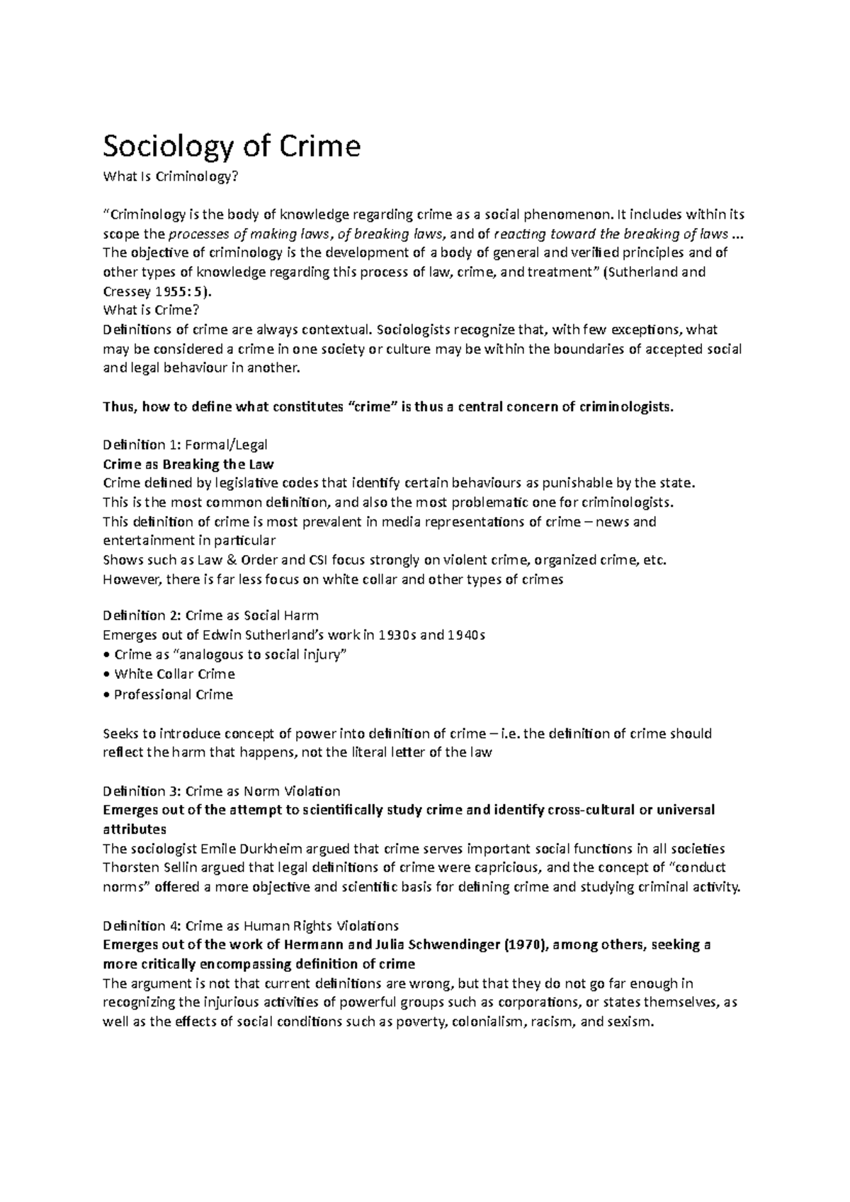 Sociology of Crime notes - Sociology of Crime What Is Criminology ...