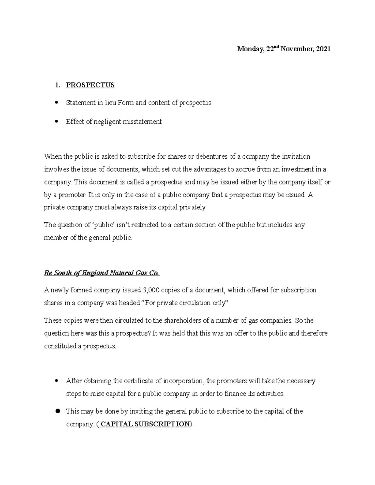 22nd November 2021 - Notes - Monday, 22nd November, 2021 1. PROSPECTUS ...