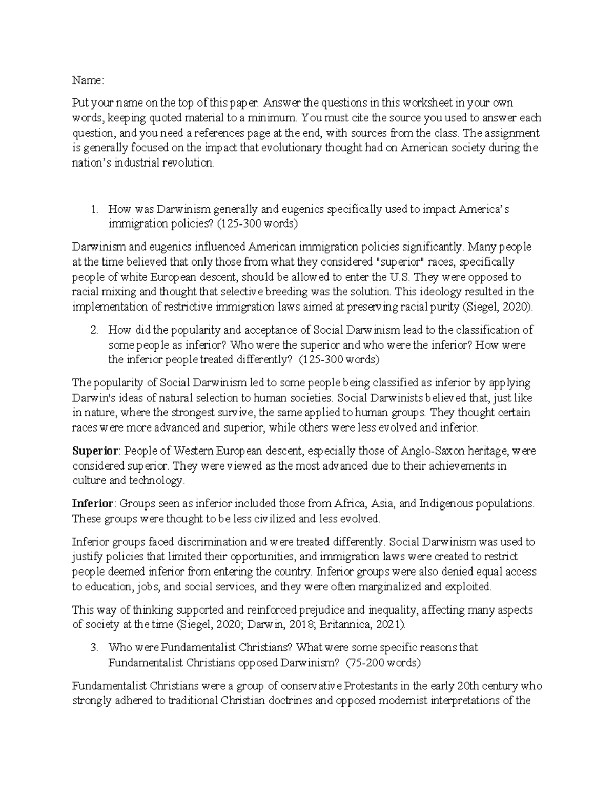 HIS-144-RS-Darwinism and American Society Worksheet - Name: Put your ...