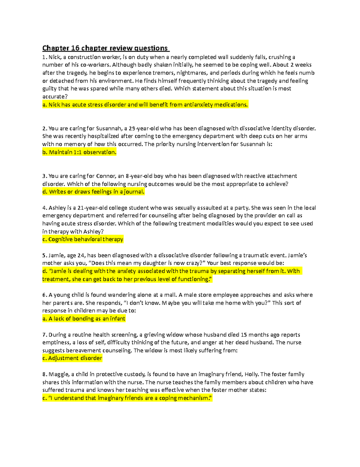 Chapter 16 Chapter Review Questions Chapter 16 Chapter Review Questions 1 Nick A