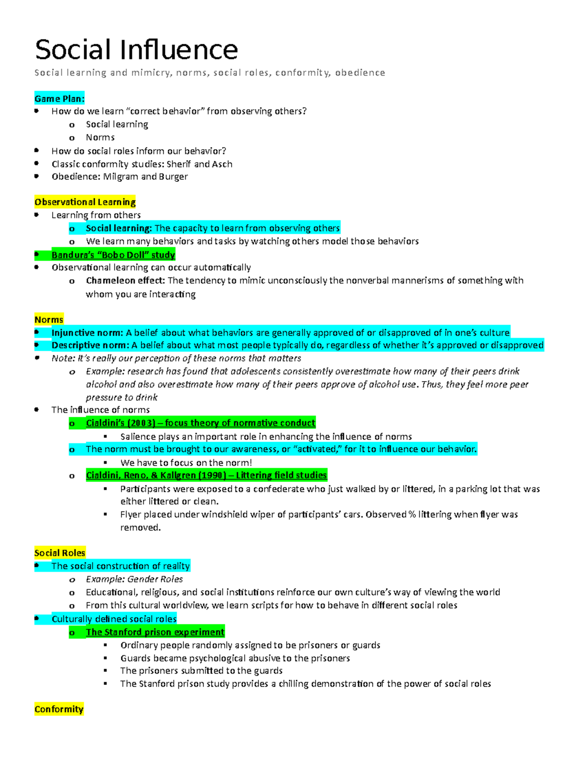 Social Influence - Lecture notes 7-10 - Social Influence Social ...