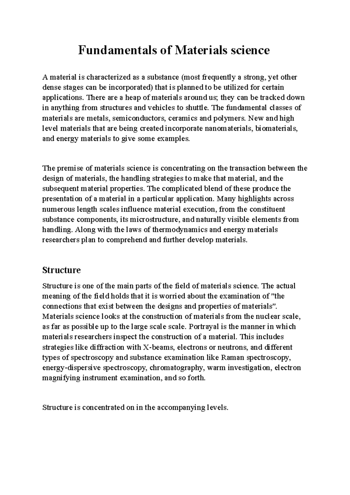 Fundamentals of Materials scienc 1 - There are a heap of materials ...