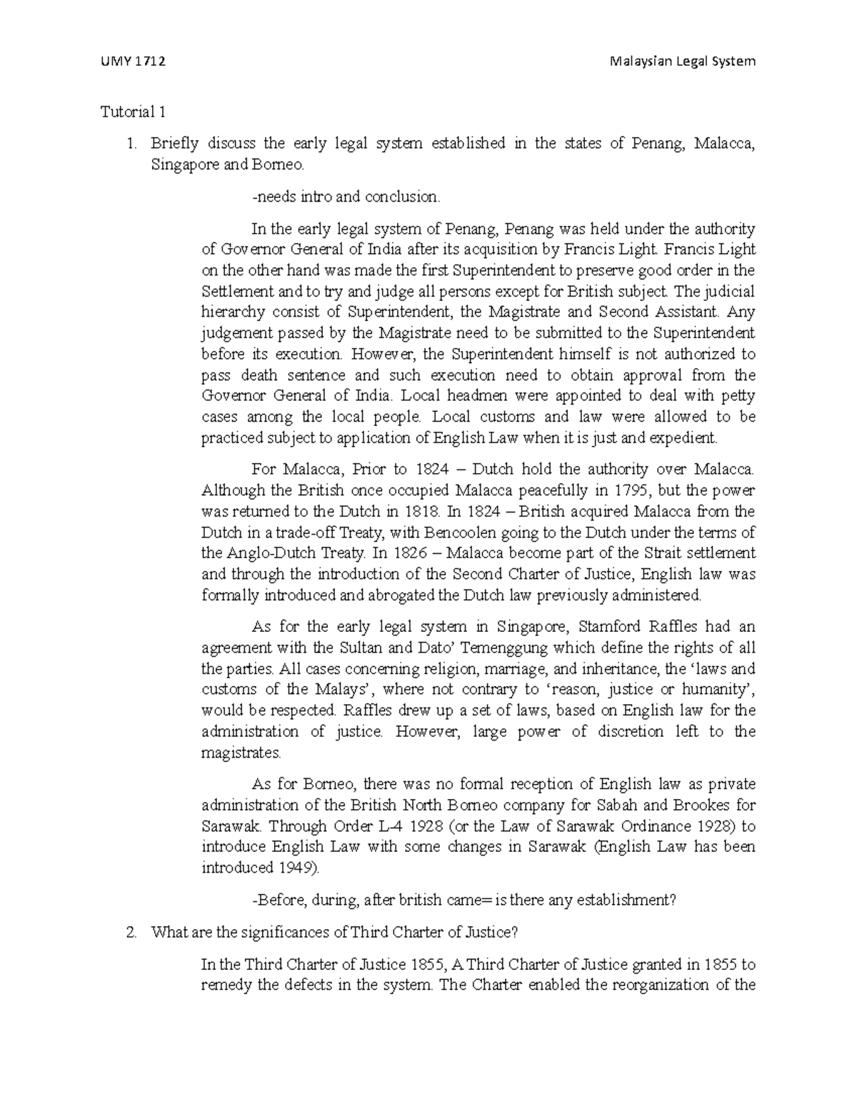 MLS T1 WEEK 2 REFERENCE - Malaysian Legal System - MMU - Studocu