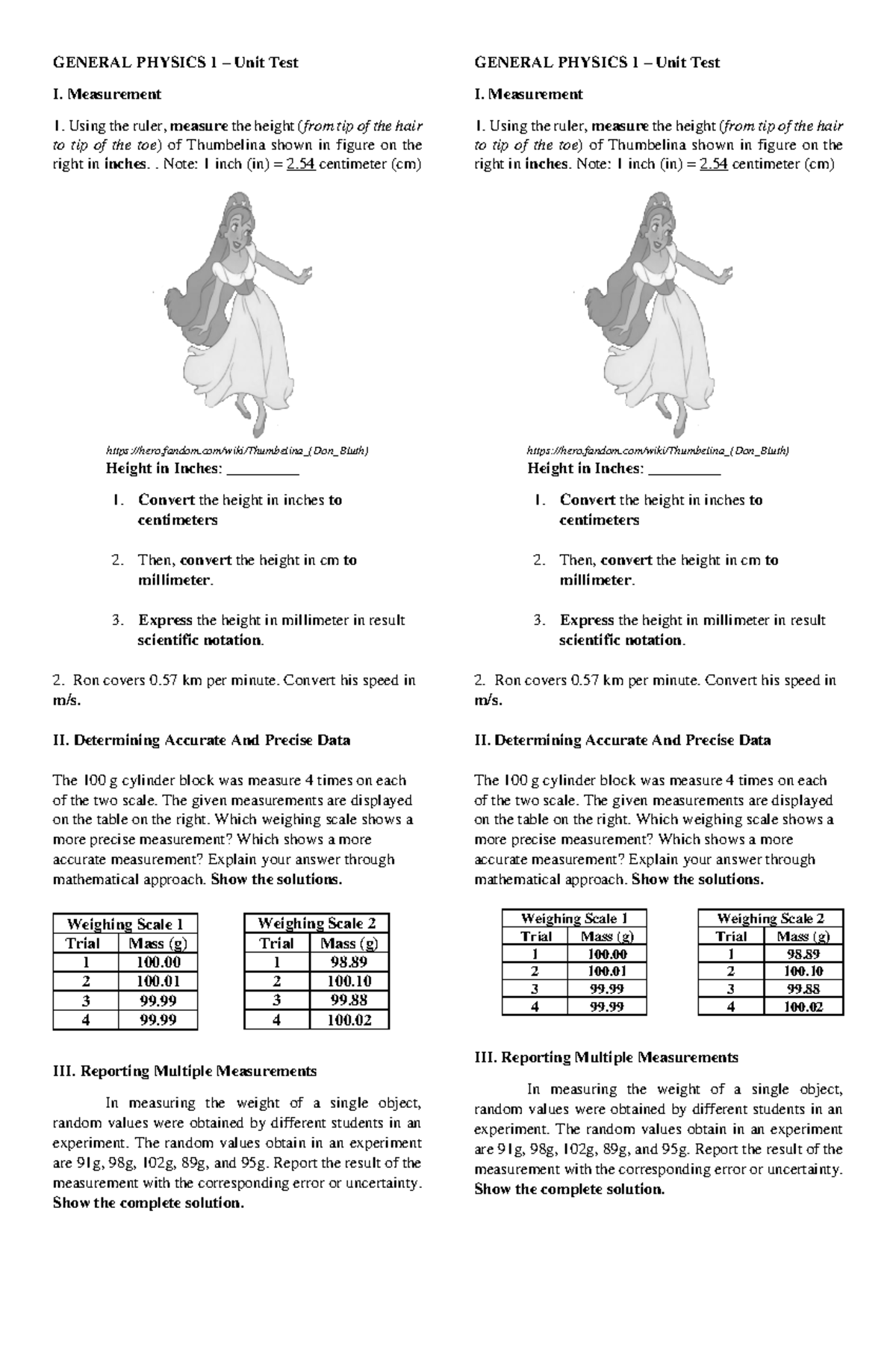 General Physics 1 - unit test - GENERAL PHYSICS 1 – Unit Test I ...