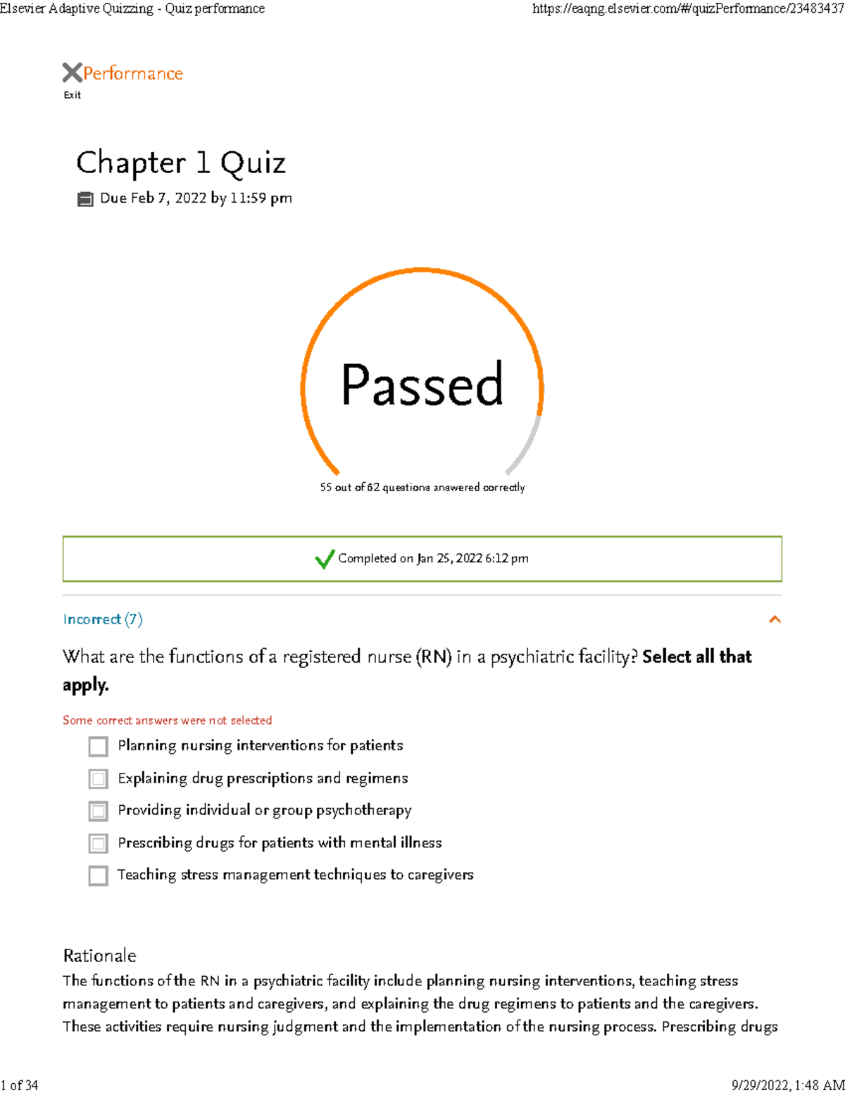 adaptive quizzes - Exit Performance Chapter 1 Quiz Due Feb 7, 2022 by 11:59 pm Passed 55 out of ...
