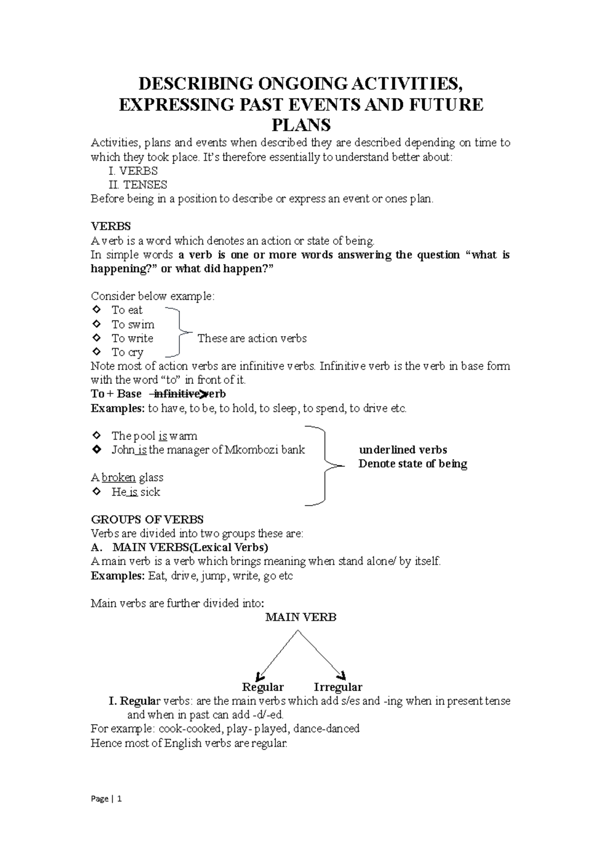 Describing Ongoing Activities - DESCRIBING ONGOING ACTIVITIES ...