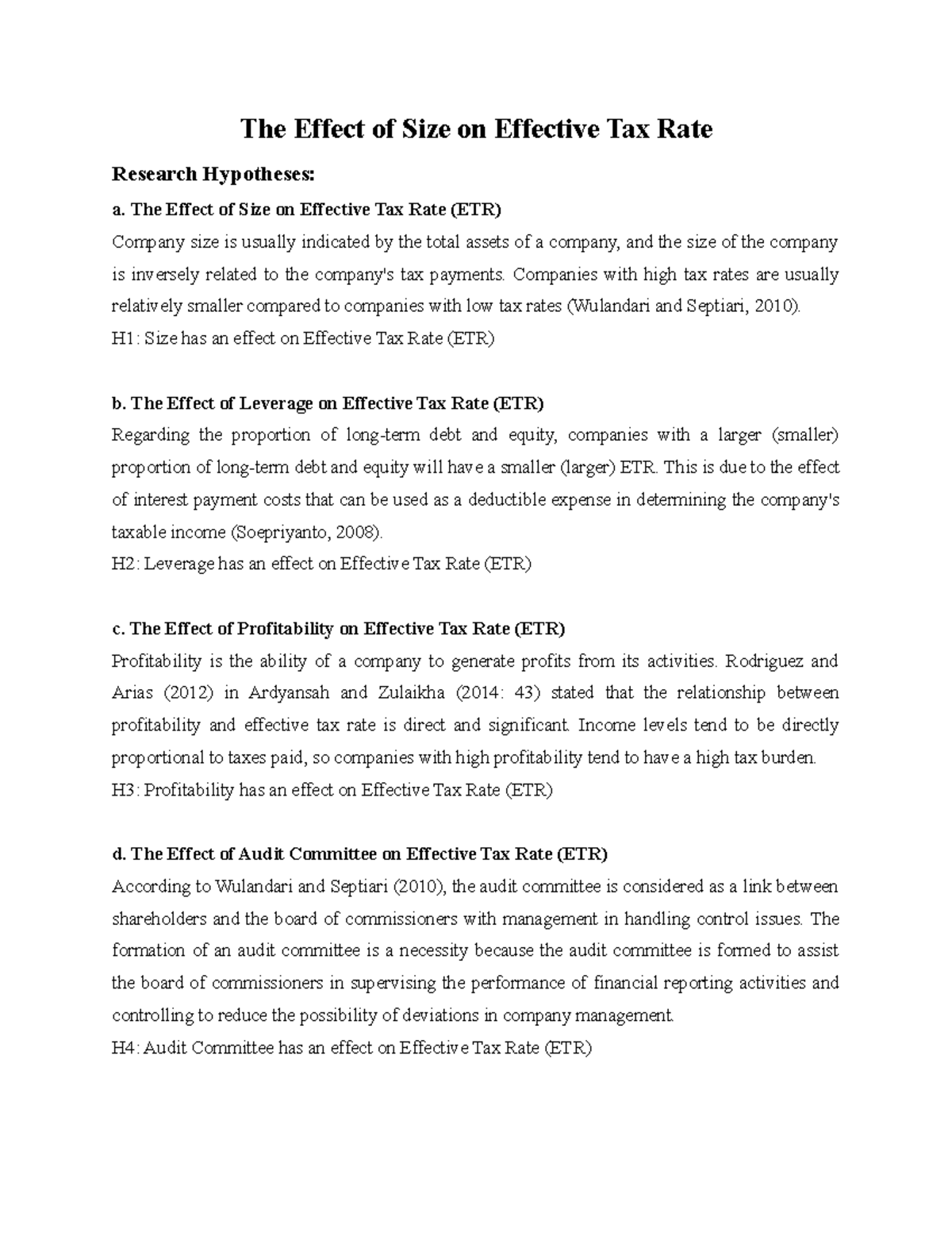 The Effect of Size on Effective Tax Rate - The Effect of Size on ...