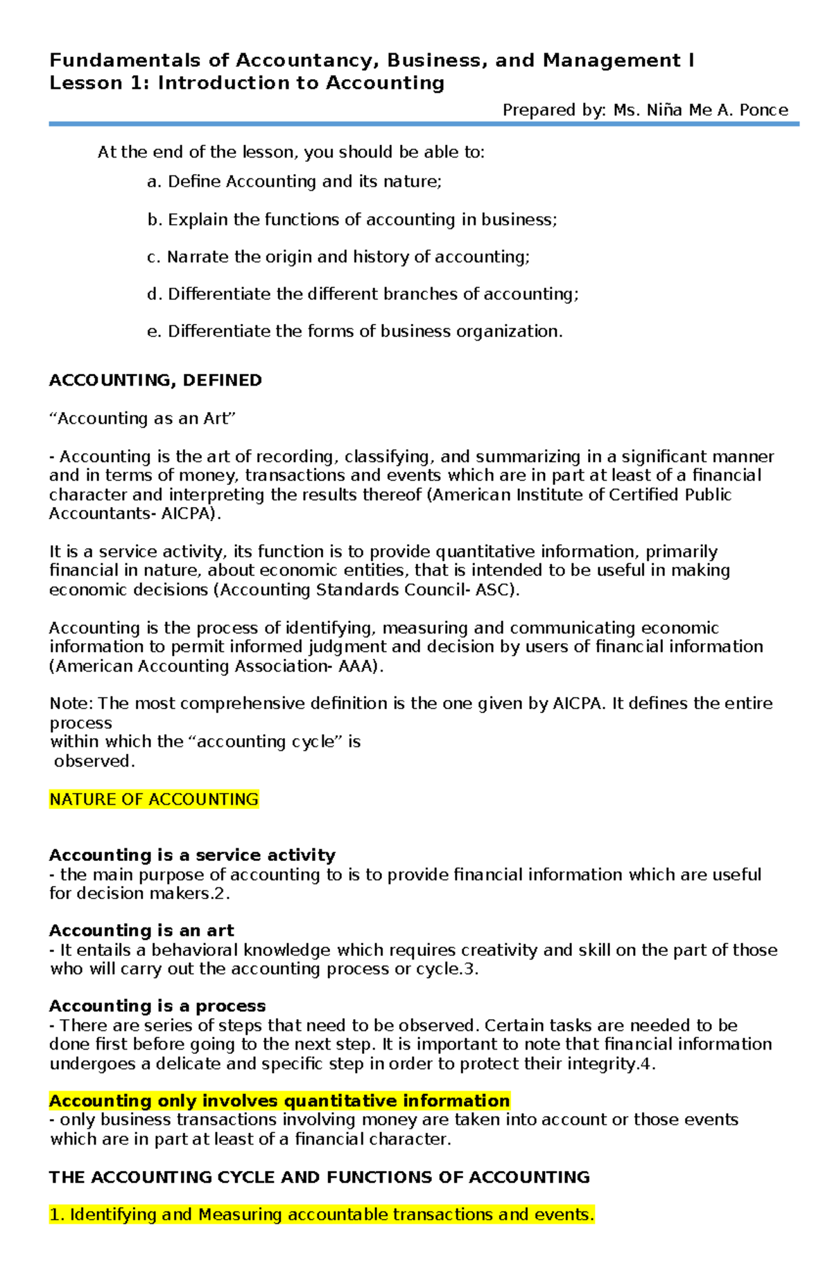 FABM1 Handout 1 - Fundamentals of Accountancy, Business, and Management ...
