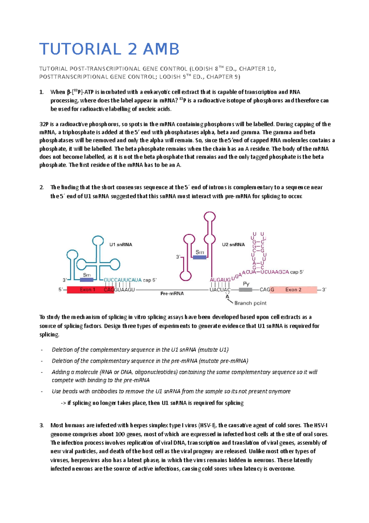 Tutorial 2 Advanced Molecular Biology - TUTORIAL 2 AMB TUTORIAL POST ...