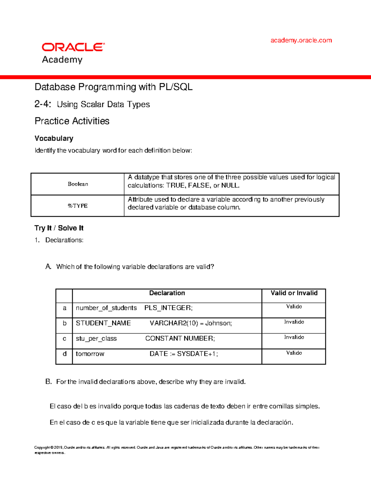 Plsql 2 4 Practice - Copyright © 2019, Oracle and/or its affiliates ...