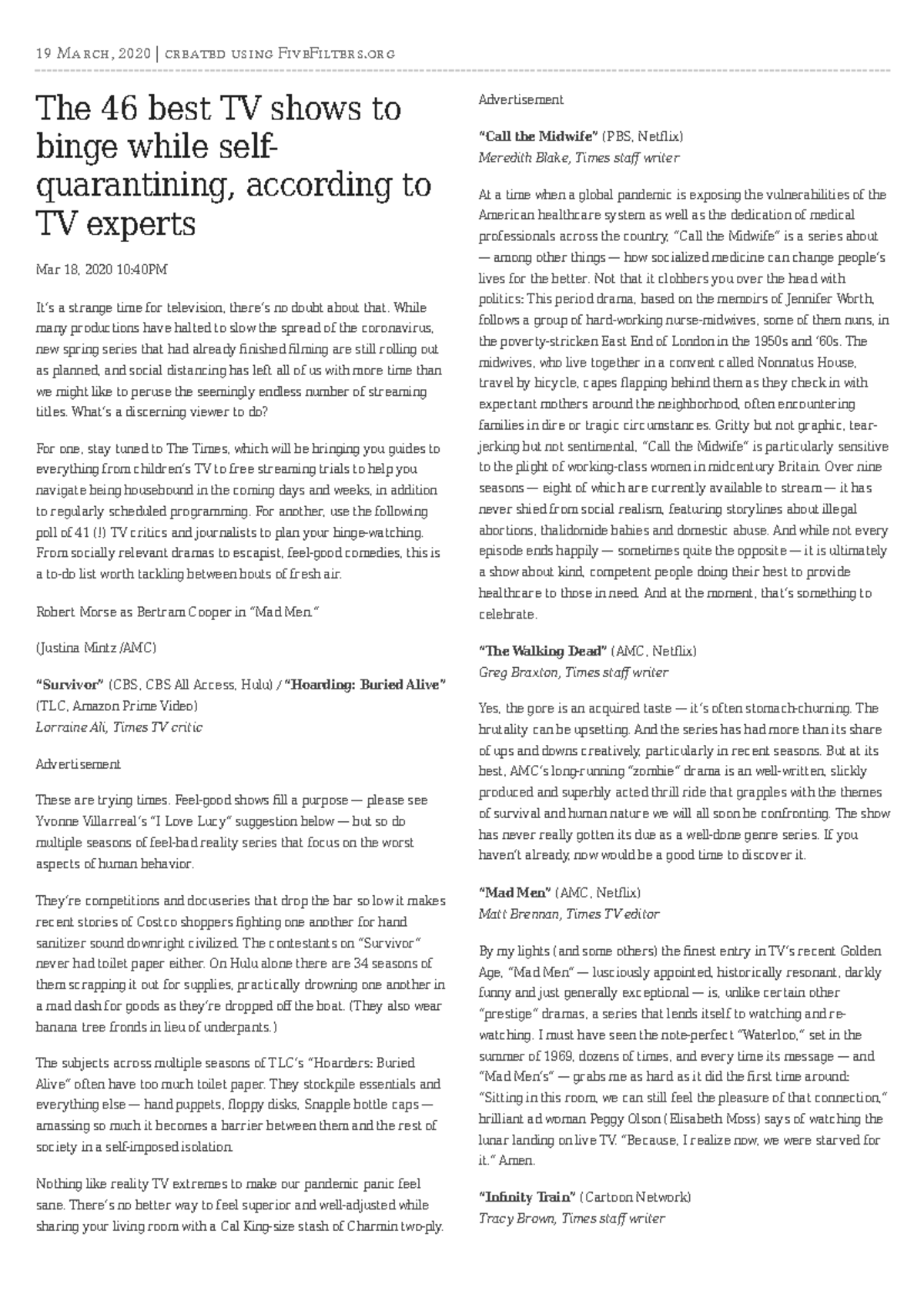 The 46 Best TV Shows To Binge While Self Quarantining According To TV