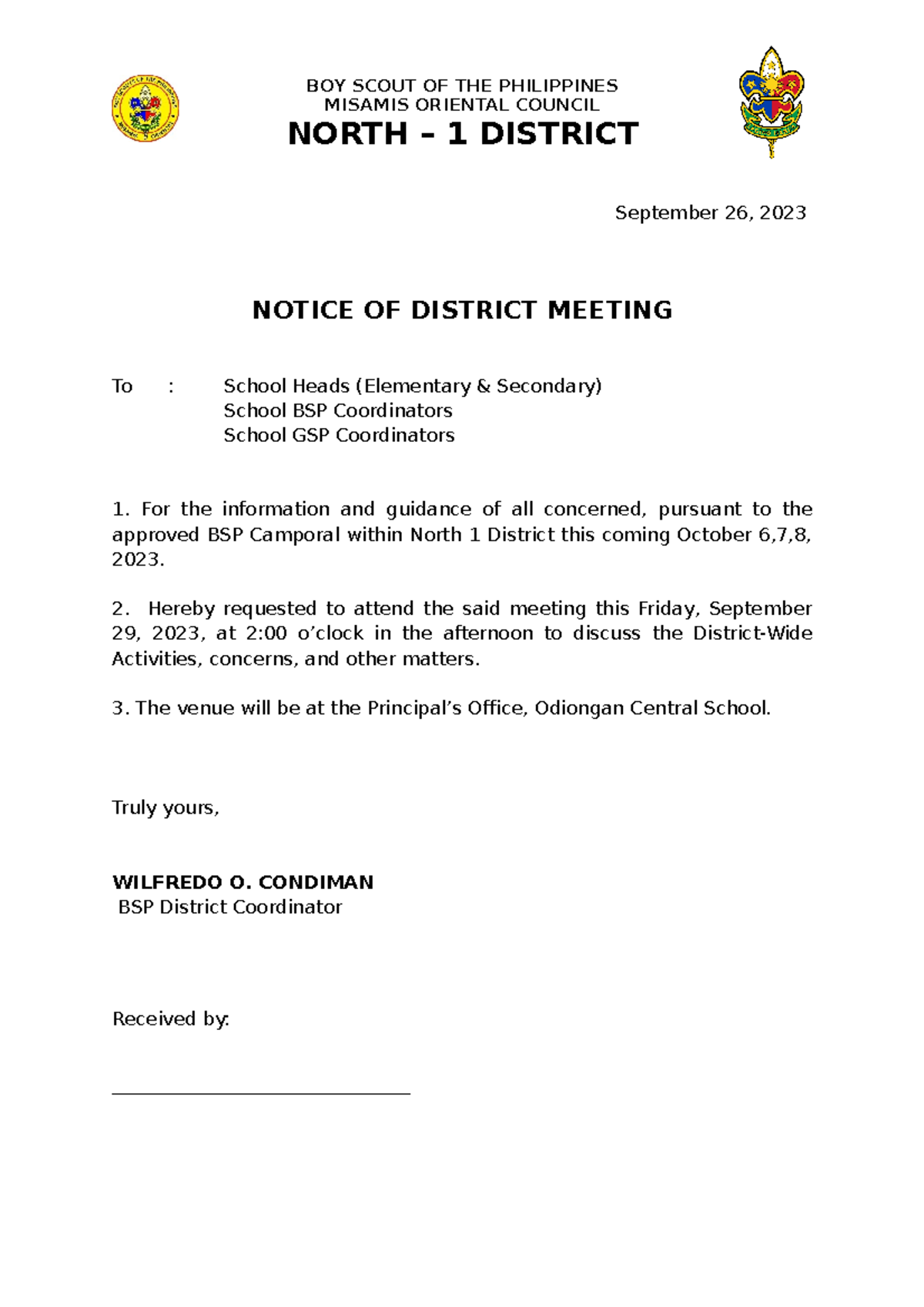 BSP Letter - yes - BOY SCOUT OF THE PHILIPPINES MISAMIS ORIENTAL ...