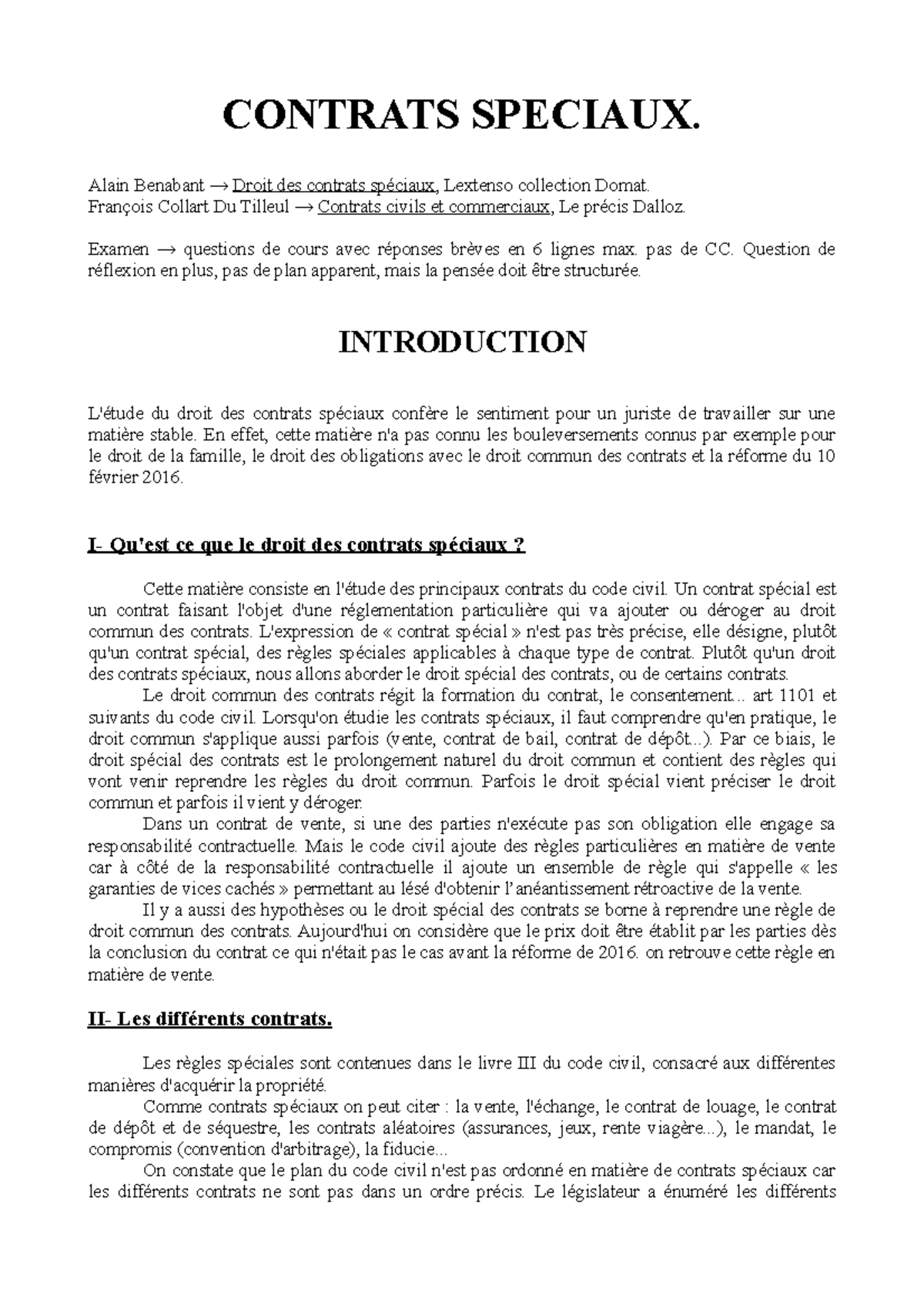 Contrats spéciaux complet - CONTRATS SPECIAUX. Alain Benabant Droit des ...