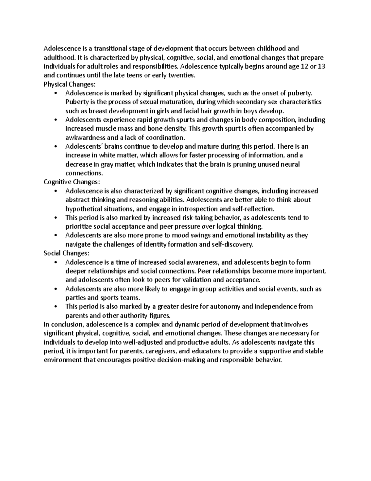 Adolescence lecture notes - Adolescence is a transitional stage of ...