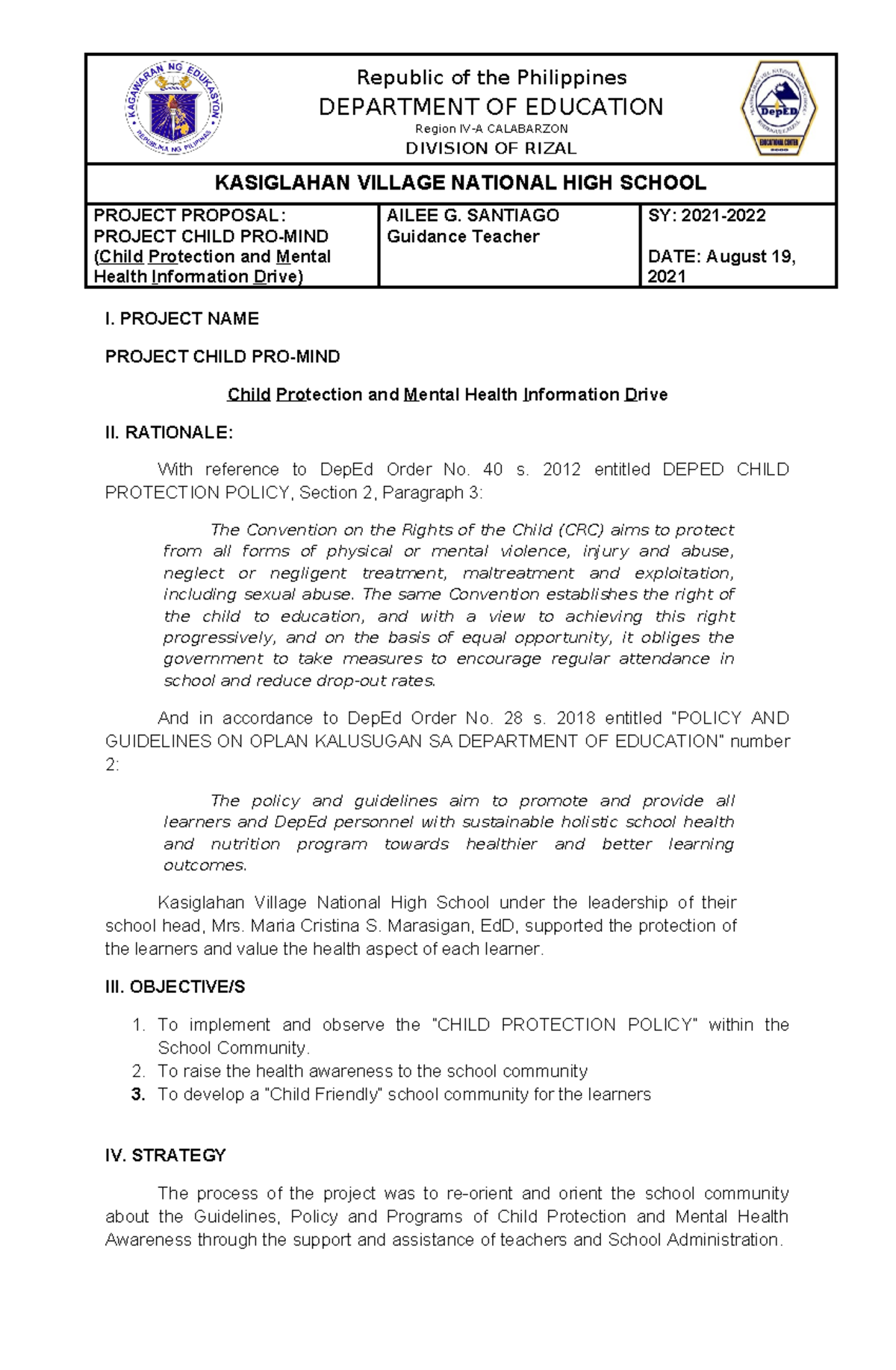 533325591 Project Child Pro Mind Proposal - Republic of the Philippines ...