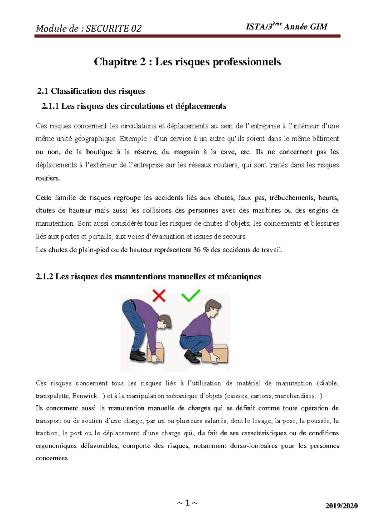 Chapitre 2 Les risques professionnels - Module de : SECURITE 02 Chapitre 2 : Les risques - Studocu
