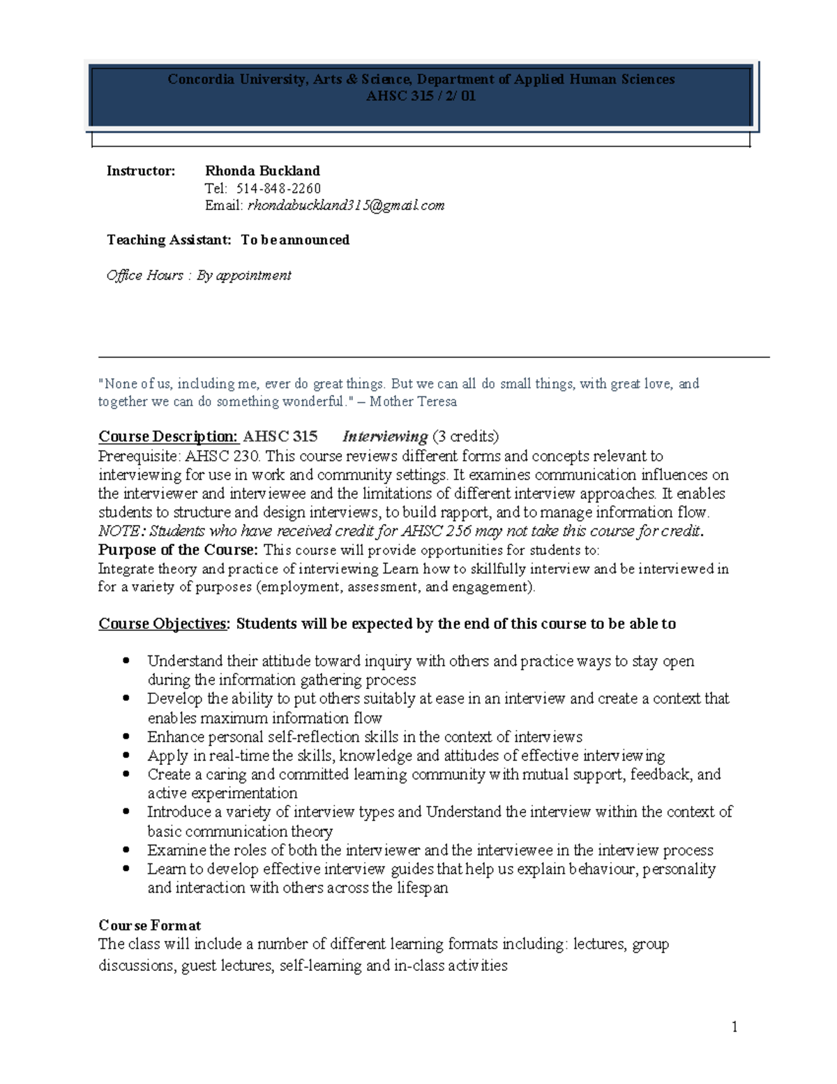 AHSC 315 Edited Fall 2023 Course Outline - ha Instructor: Rhonda ...