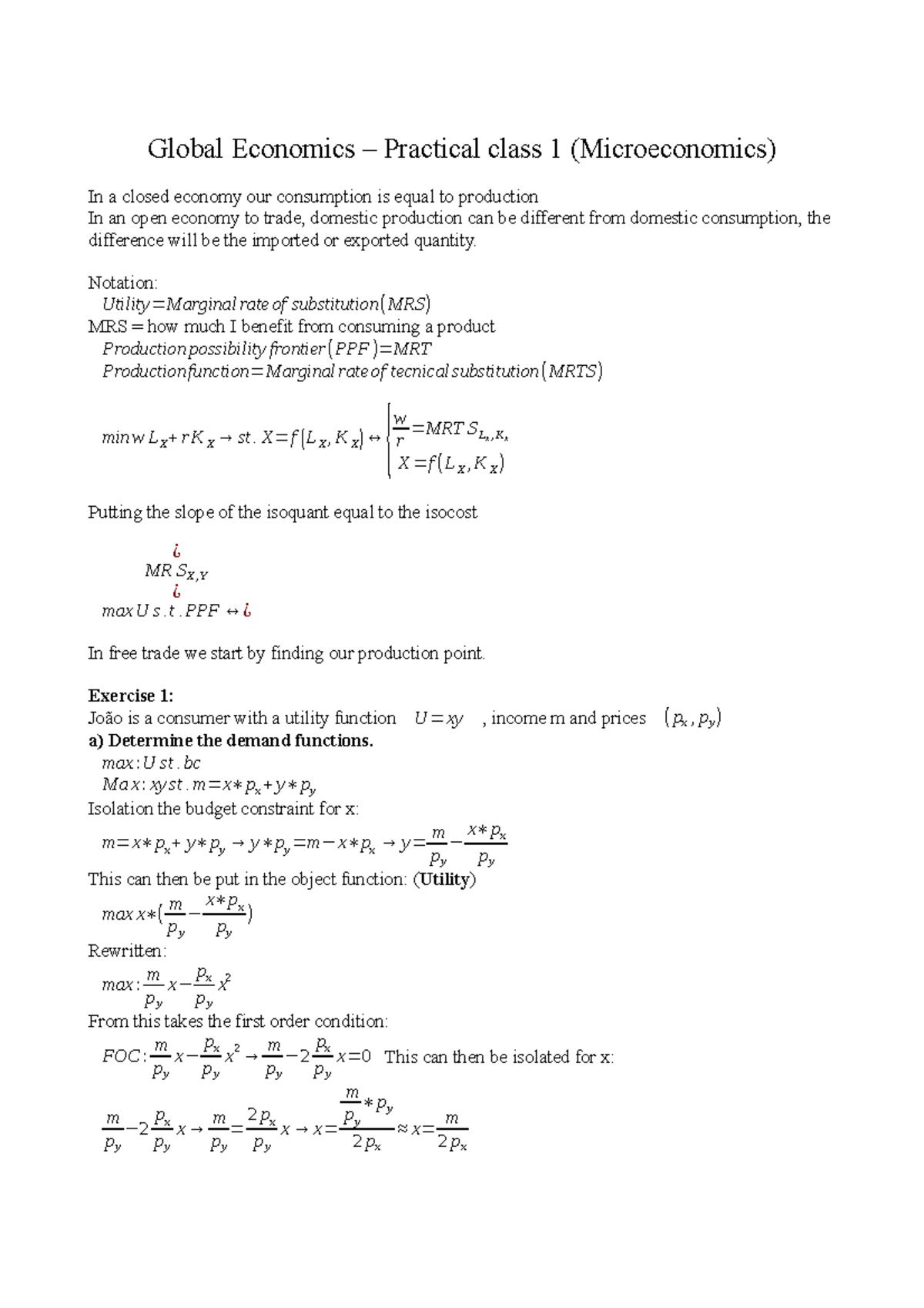 Global Economics – Practical class 1 (Microeconomics) - ####### Global ...