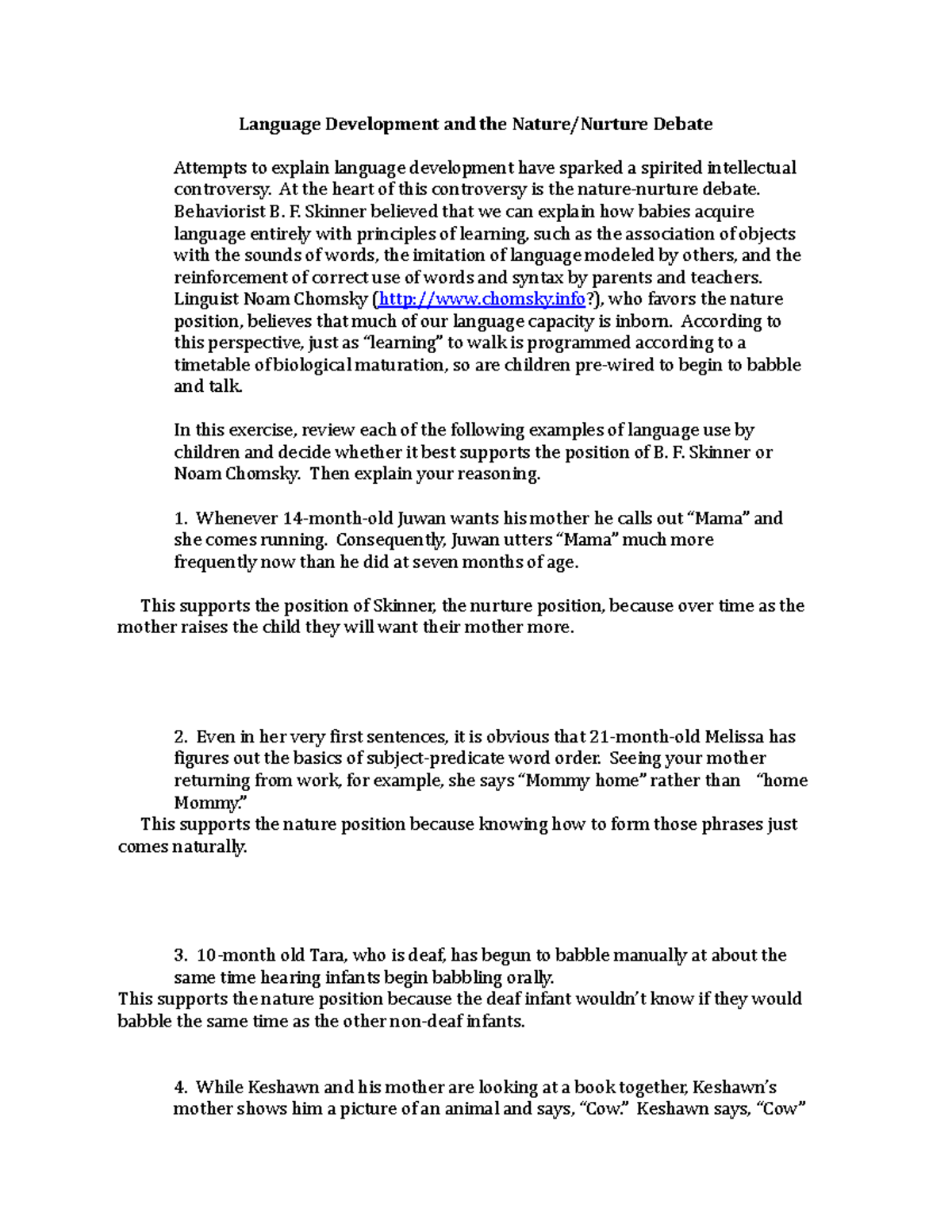 Psychology Language Dev. Wksht - Language Development and the Nature ...