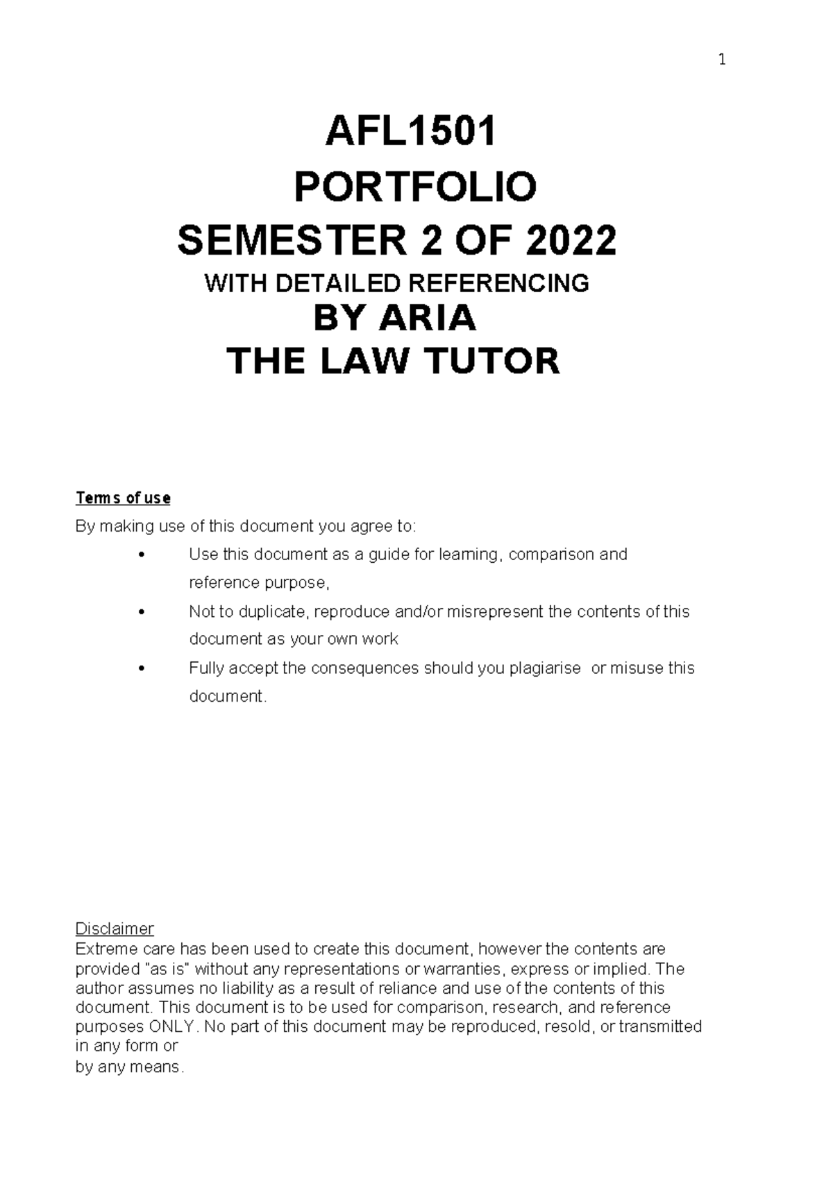 MASTERS CEF STUDIES - AFL PORTFOLIO SEMESTER 2 OF 2022 WITH DETAILED ...