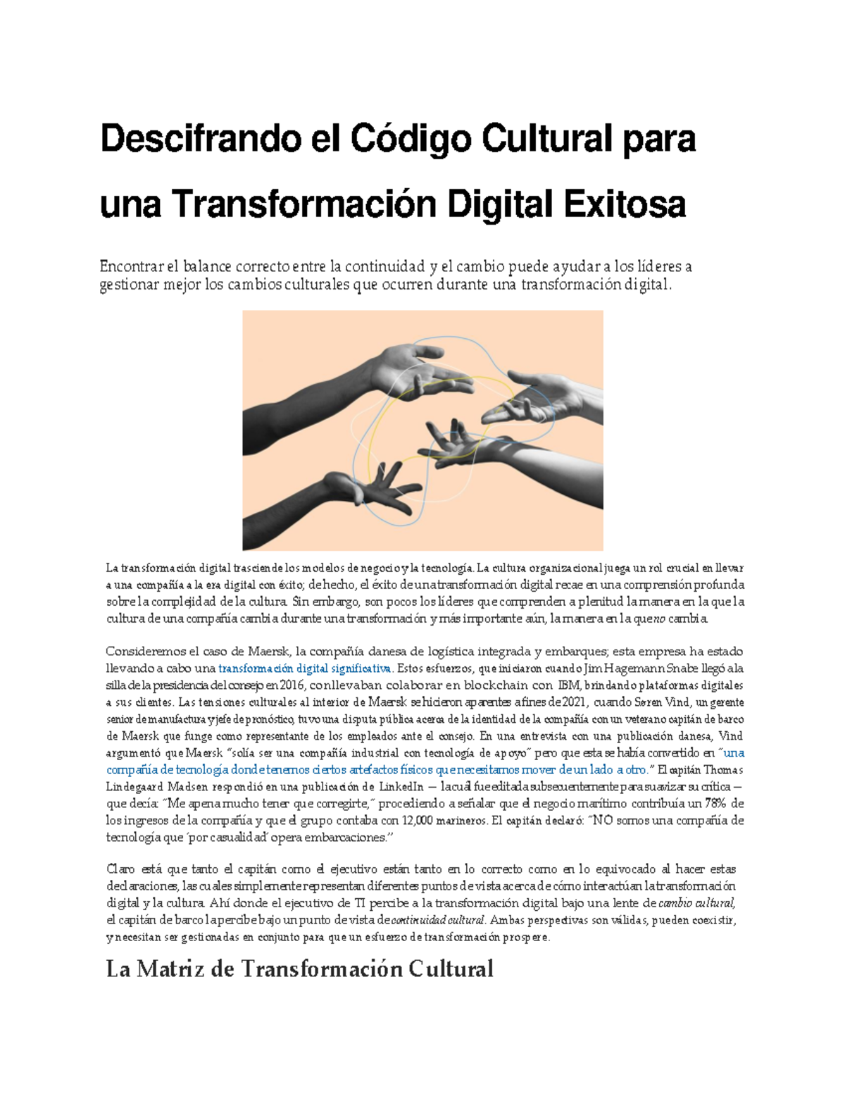 Descifrando el Código Cultural para una Transformación Digital Exitosa ...