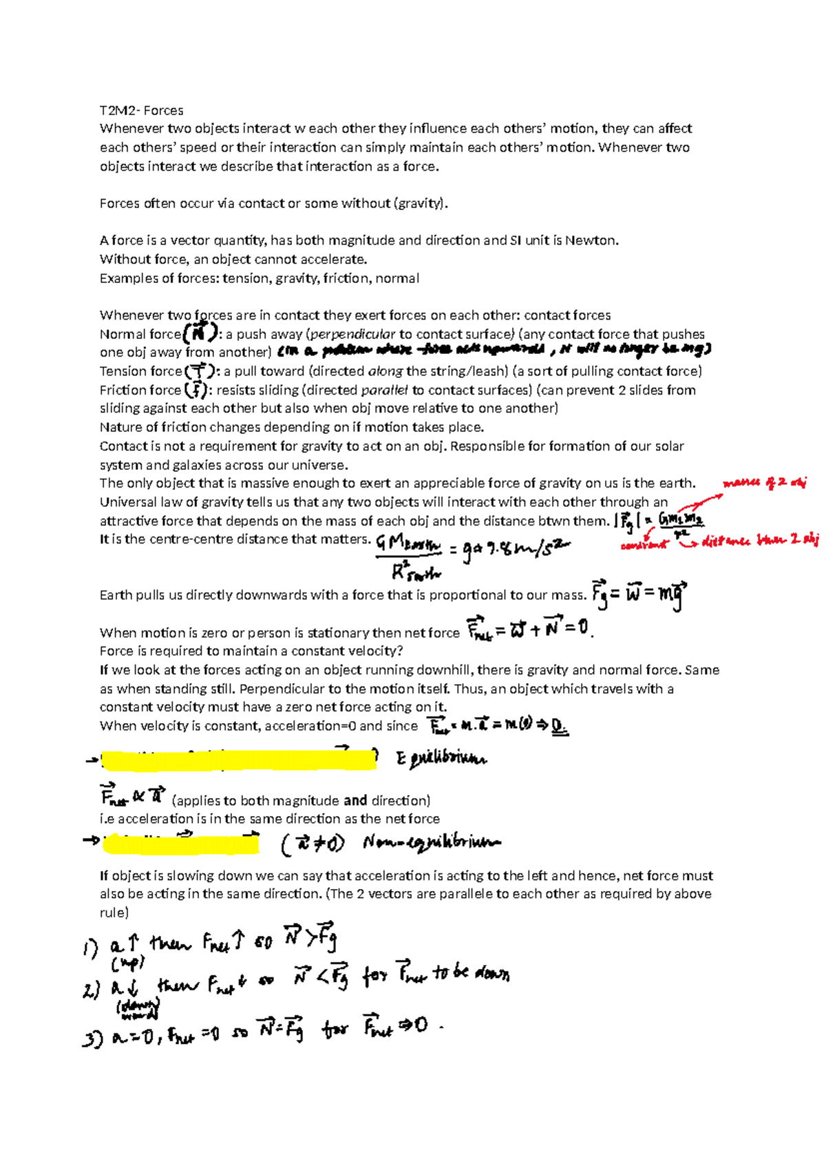T2M2 Notes - T2M2- Forces Whenever two objects interact w each other ...