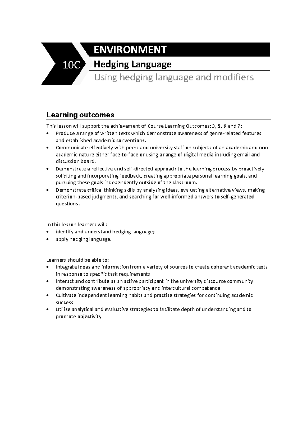 FSAE Standard T1 Unit 10C - Learning outcomes This lesson will support ...