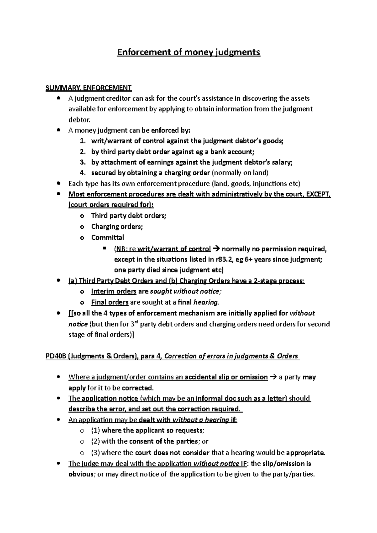 Enforcement of money judgments - Enforcement of money judgments SUMMARY ...