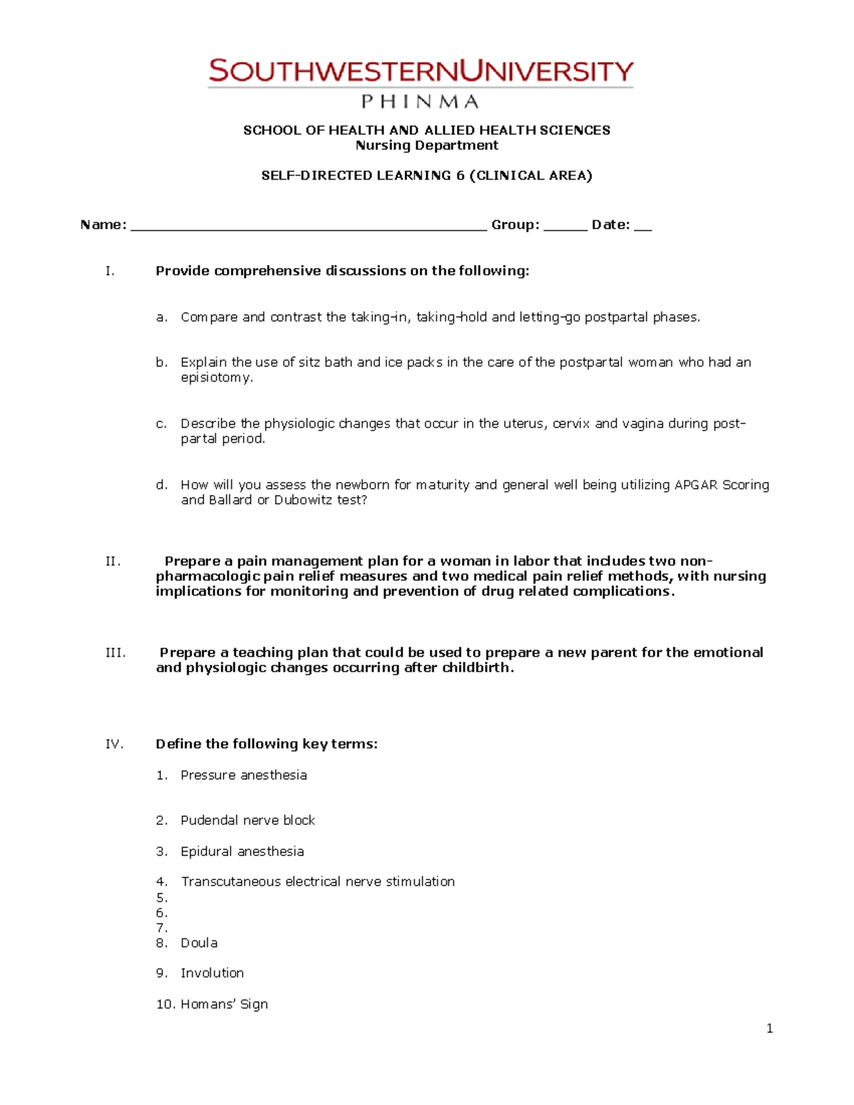 SDL6 - NONE - SCHOOL OF HEALTH AND ALLIED HEALTH SCIENCES Nursing ...