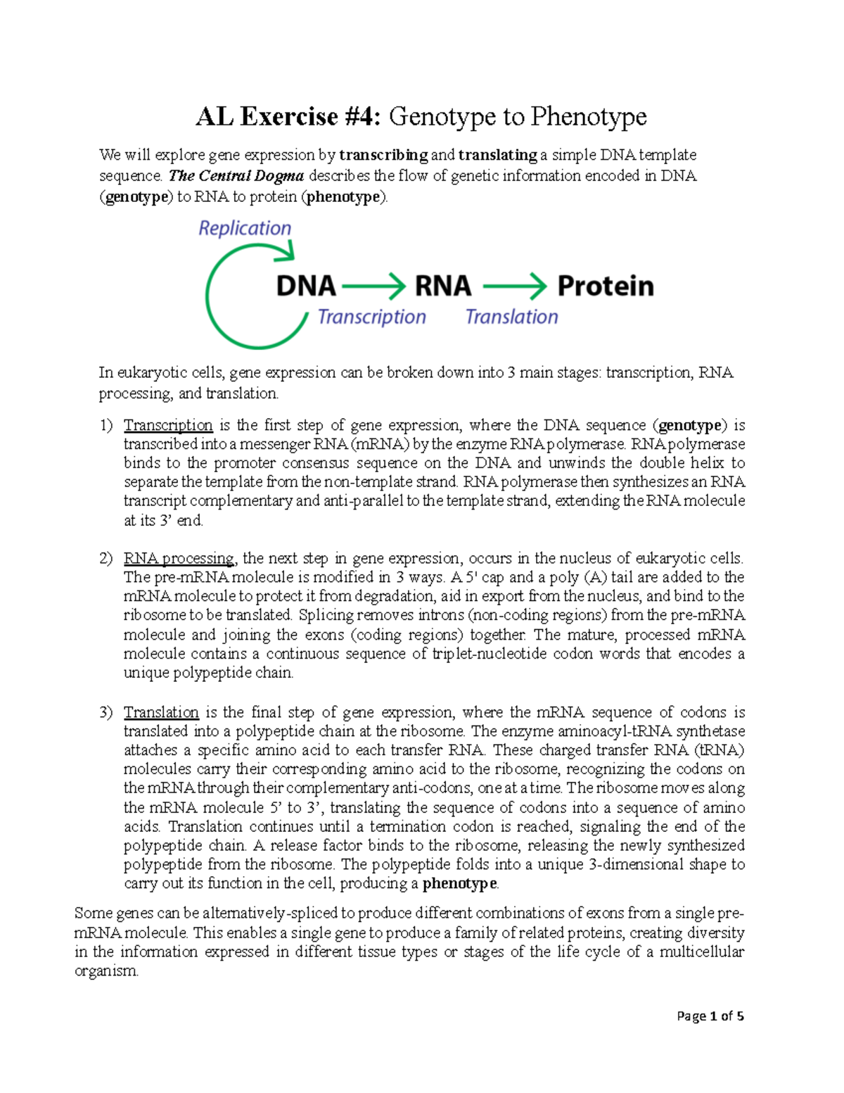AL #4 Genotype to Phenotype - AL Exercise #4: Genotype to Phenotype We ...