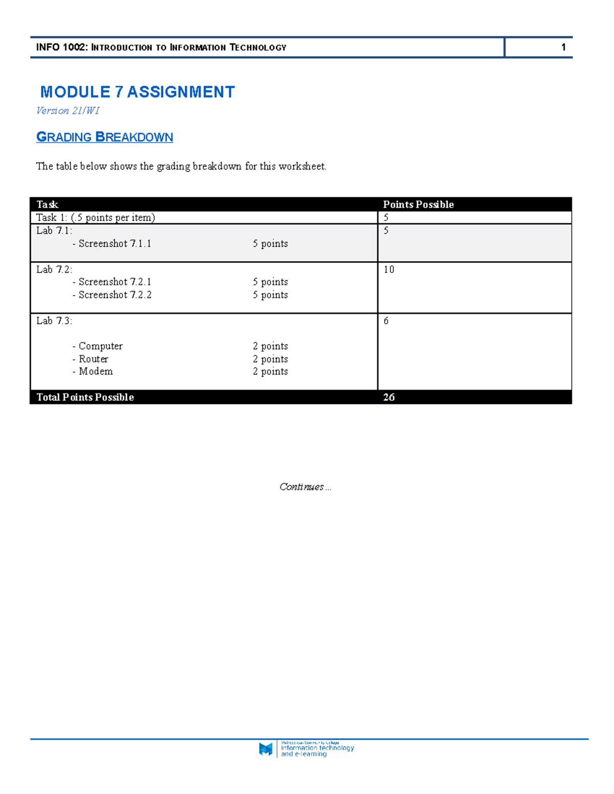 Module 07 Assignment 21WI - MODULE 7 ASSIGNMENT Version 21/WI G RADING ...