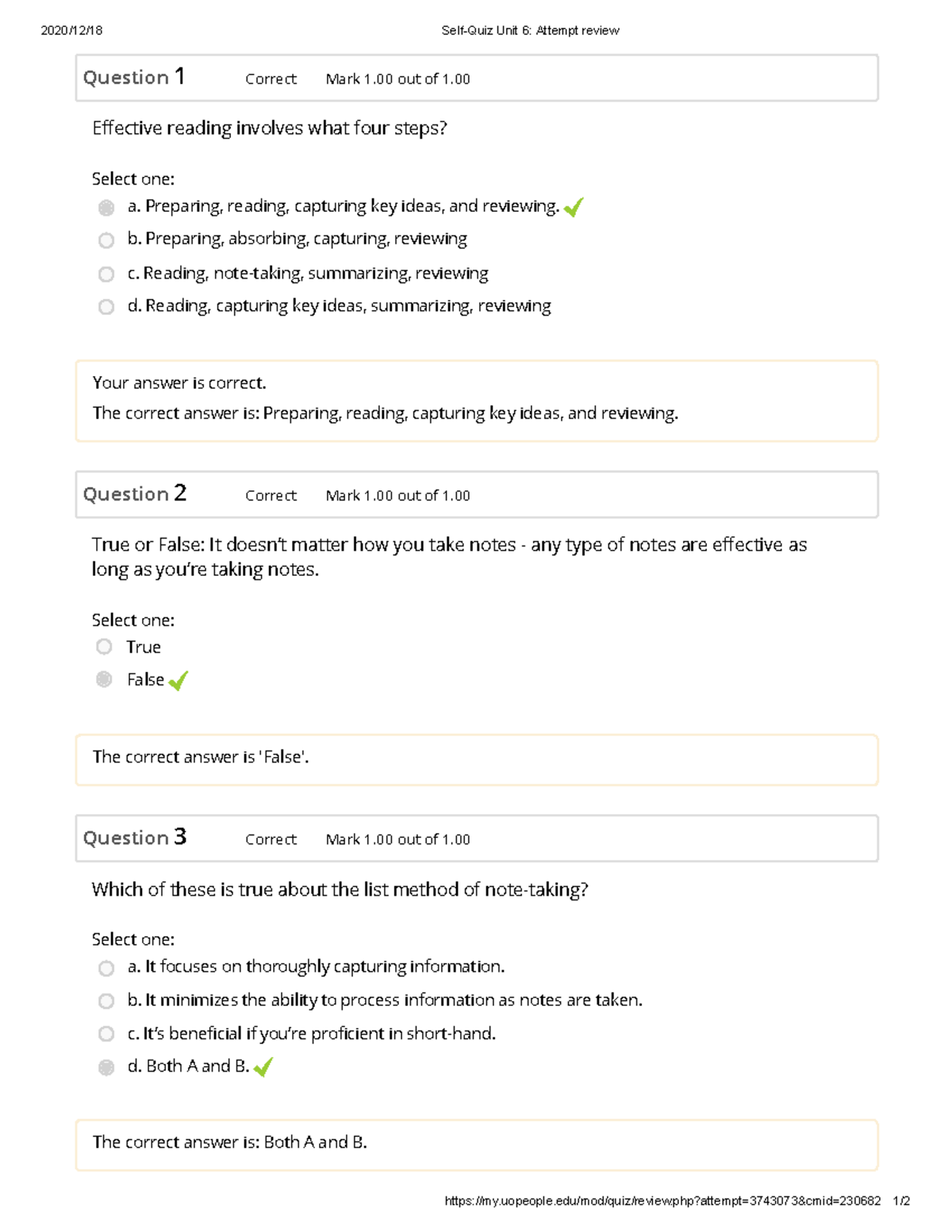 Self-Quiz Unit 6 Attempt review 3 - 2020/ 12/ 18 Self-Quiz Unit 6 ...