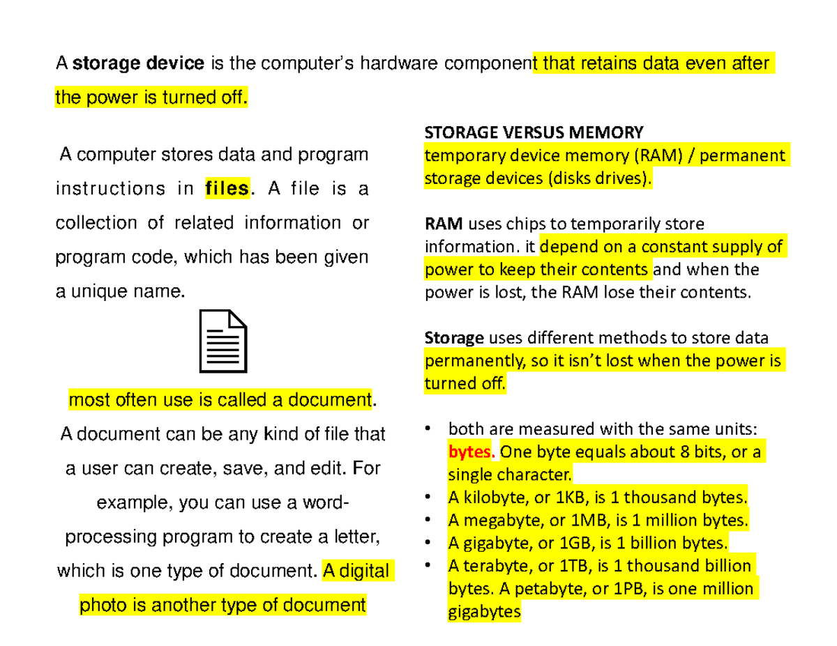 Week-2-book - week two book - A storage device is the computer’s ...