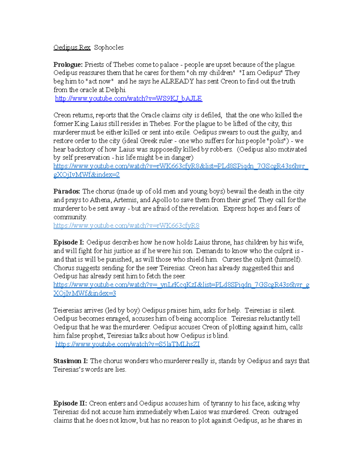 Oedipus Rex Breakdown-1 - Oedipus Rex Sophocles Prologue: Priests of ...