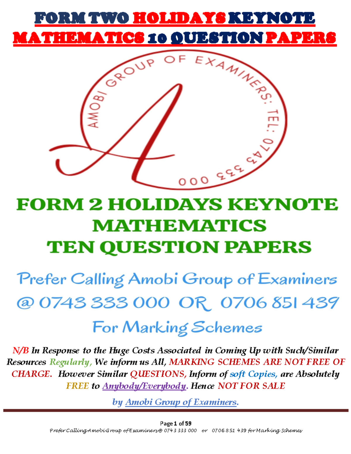 F2 Maths H-KN 10 QP - Good for revision - Page 1 of 59 FORM TWO ...