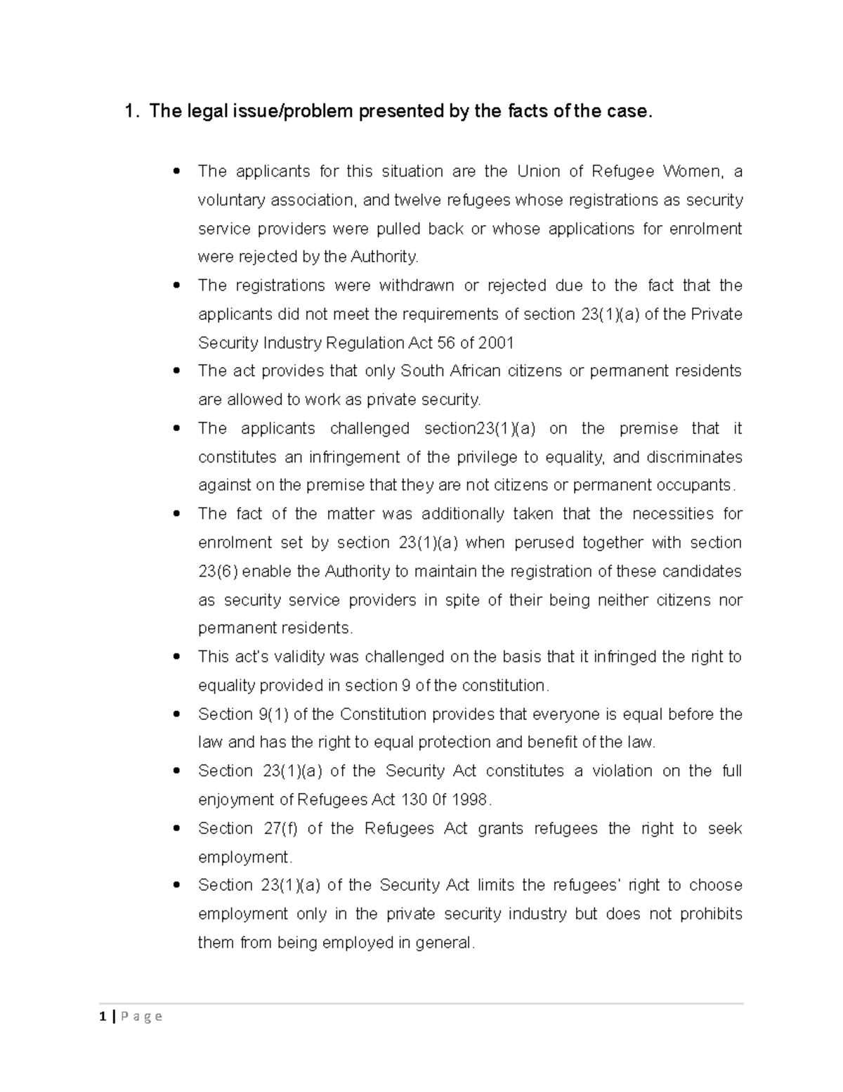 The legal issue 2 - how to summarize a case - 1. The legal issue ...