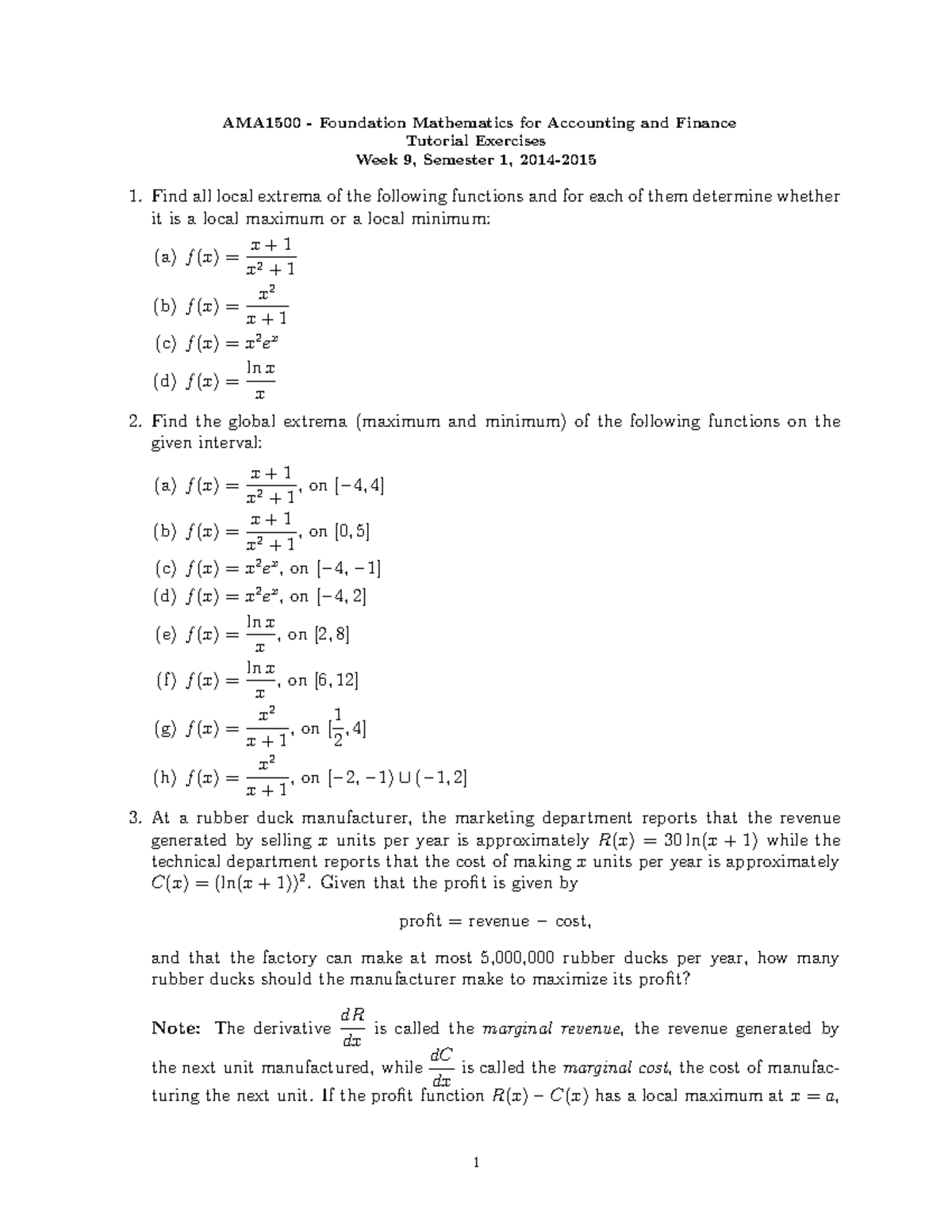 AMA1500-2014 t8 - AMA1500 - Foundation Mathematics for Accounting and ...