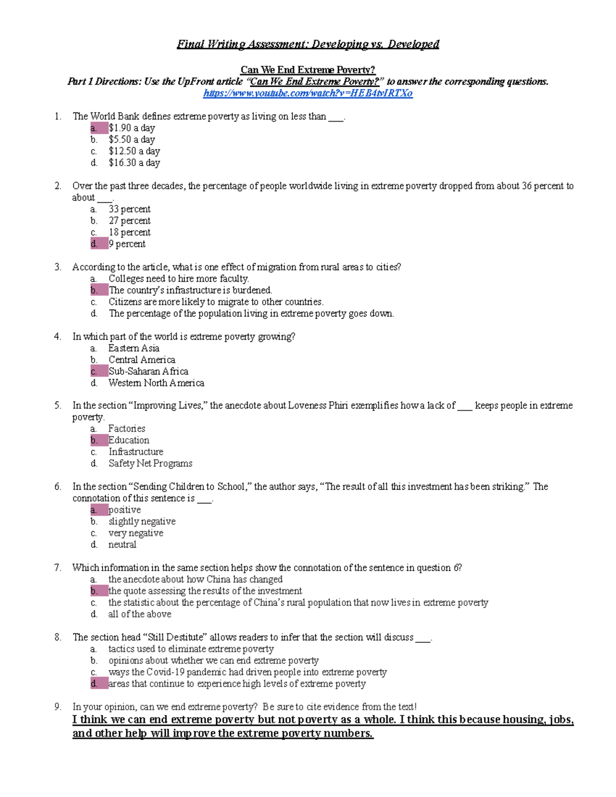 Final Writing Assessment Developing vs. Developed - Final Writing ...