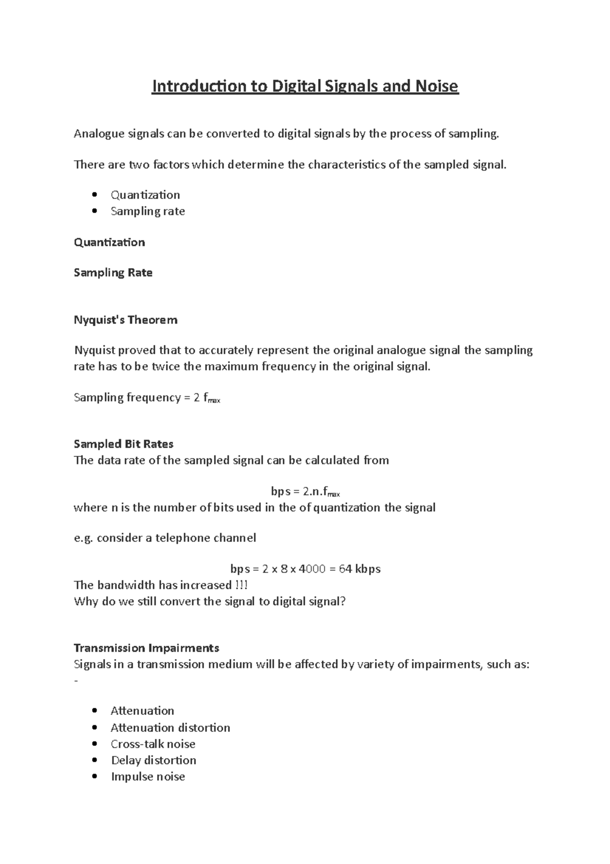 Introduction to Digital Signals and Noise - There are two factors which ...