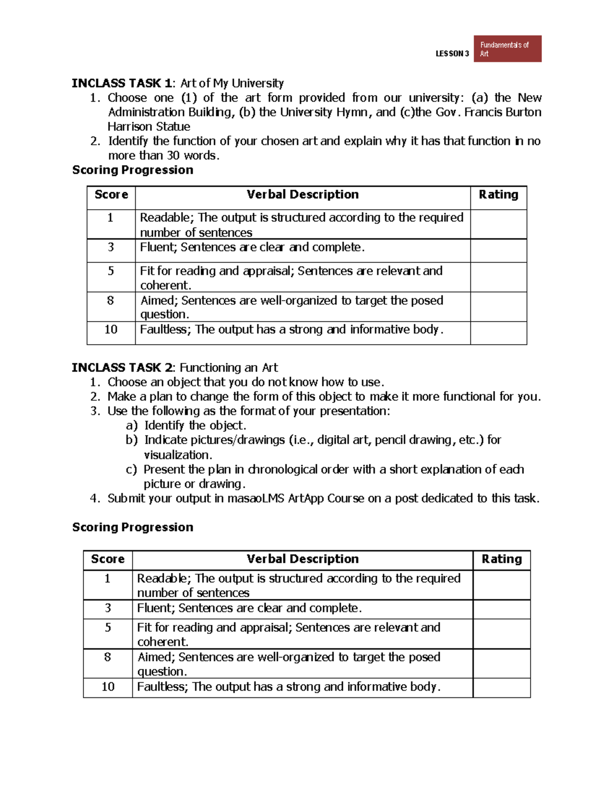Inclass TASK 1 - The task assignment to find art at university and functioning of art. - LESSON ...
