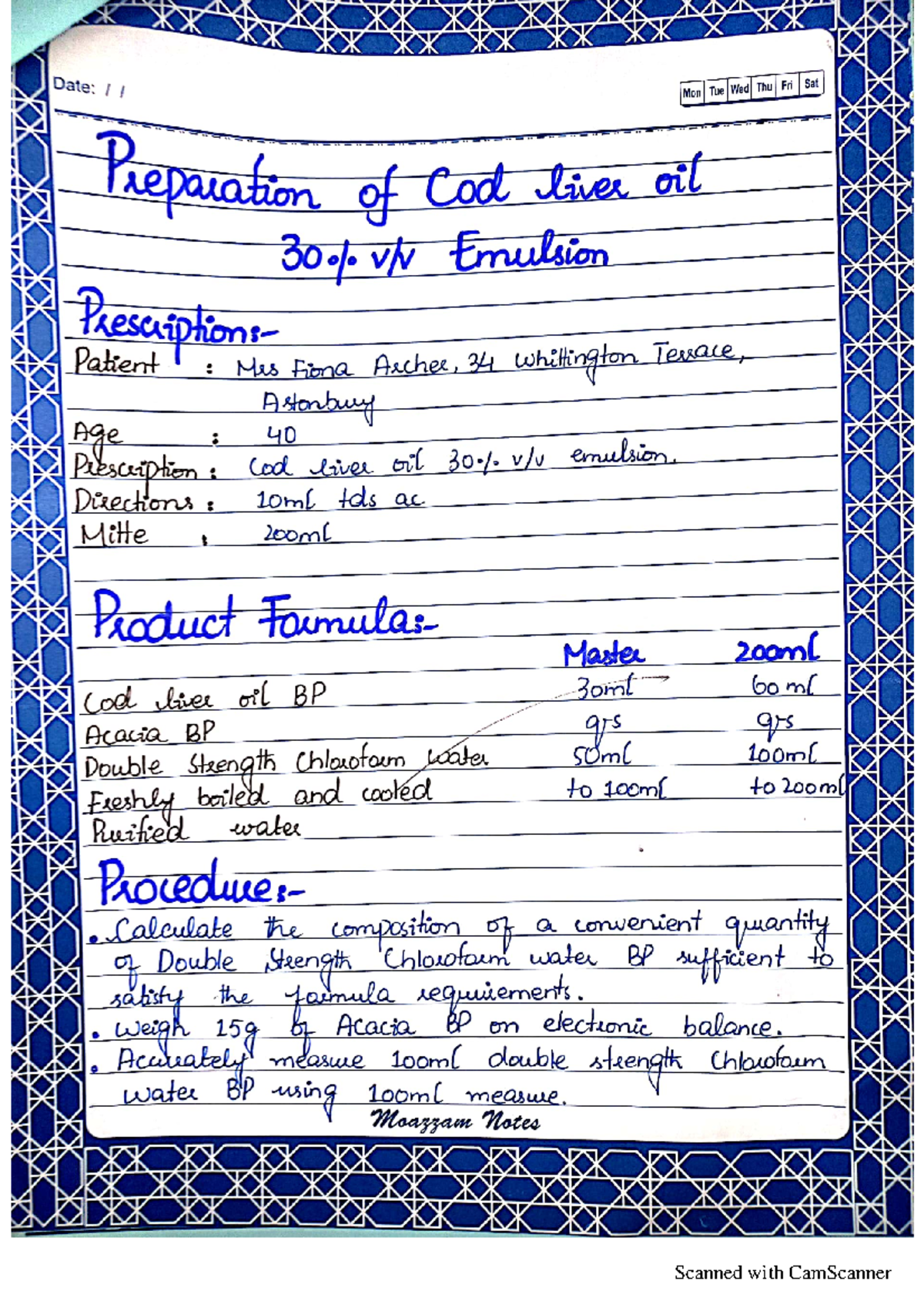 Preparation of Cod Liver Oil 30- v by v Emulsion - Biology - Scanned ...