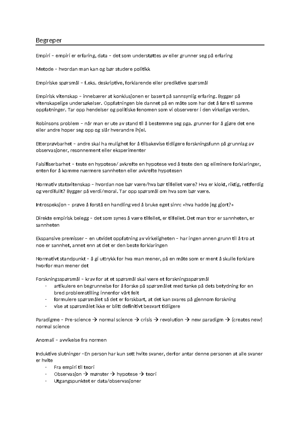 Begreper stv 1010 - Ordliste - Begreper Empiri – empiri er erfaring ...
