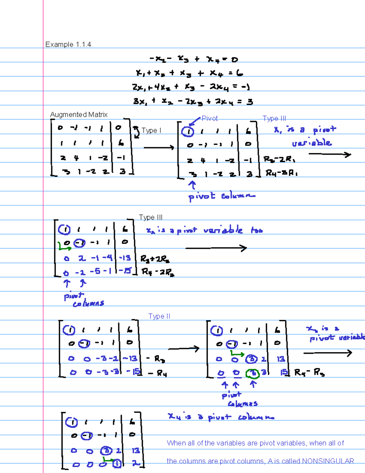 Row Echelon Form - Lecture notes 2 - Example 1. Augmented Matrix Type I ...