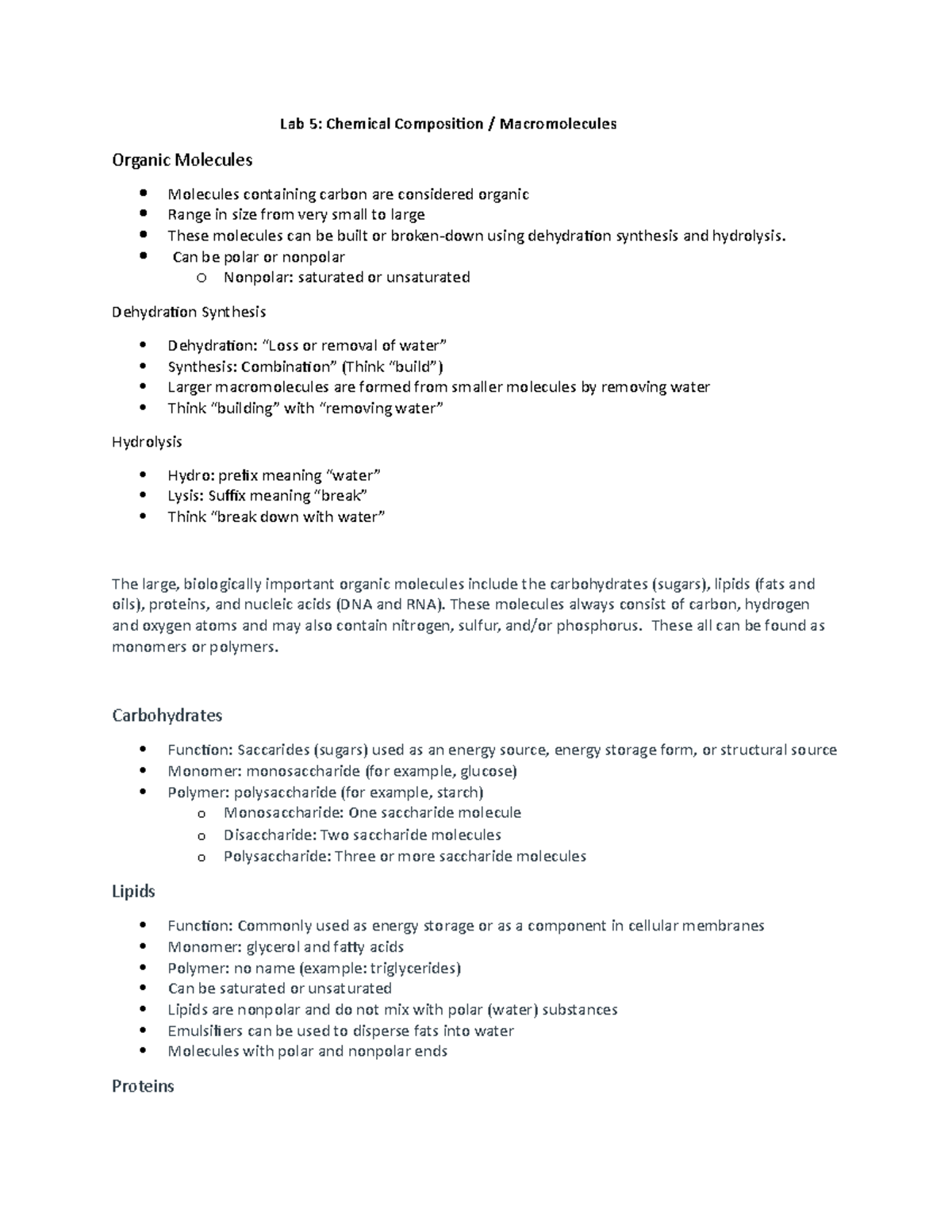 Lab 5: Chemical composition of cells - Lab 5: Chemical Composition ...