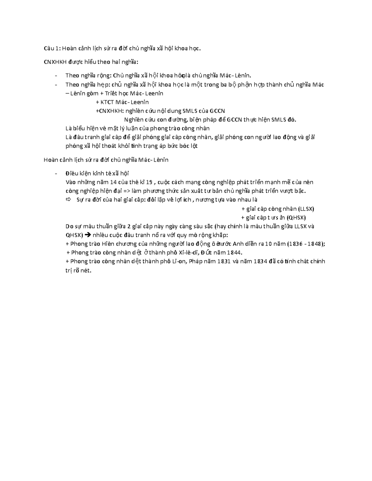 đề cương ôn tập chủ nghĩa xã hội khoa học - Câu 1: Hoàn c nh lch s ra đ i ch nghĩa xã h i khoa h ...