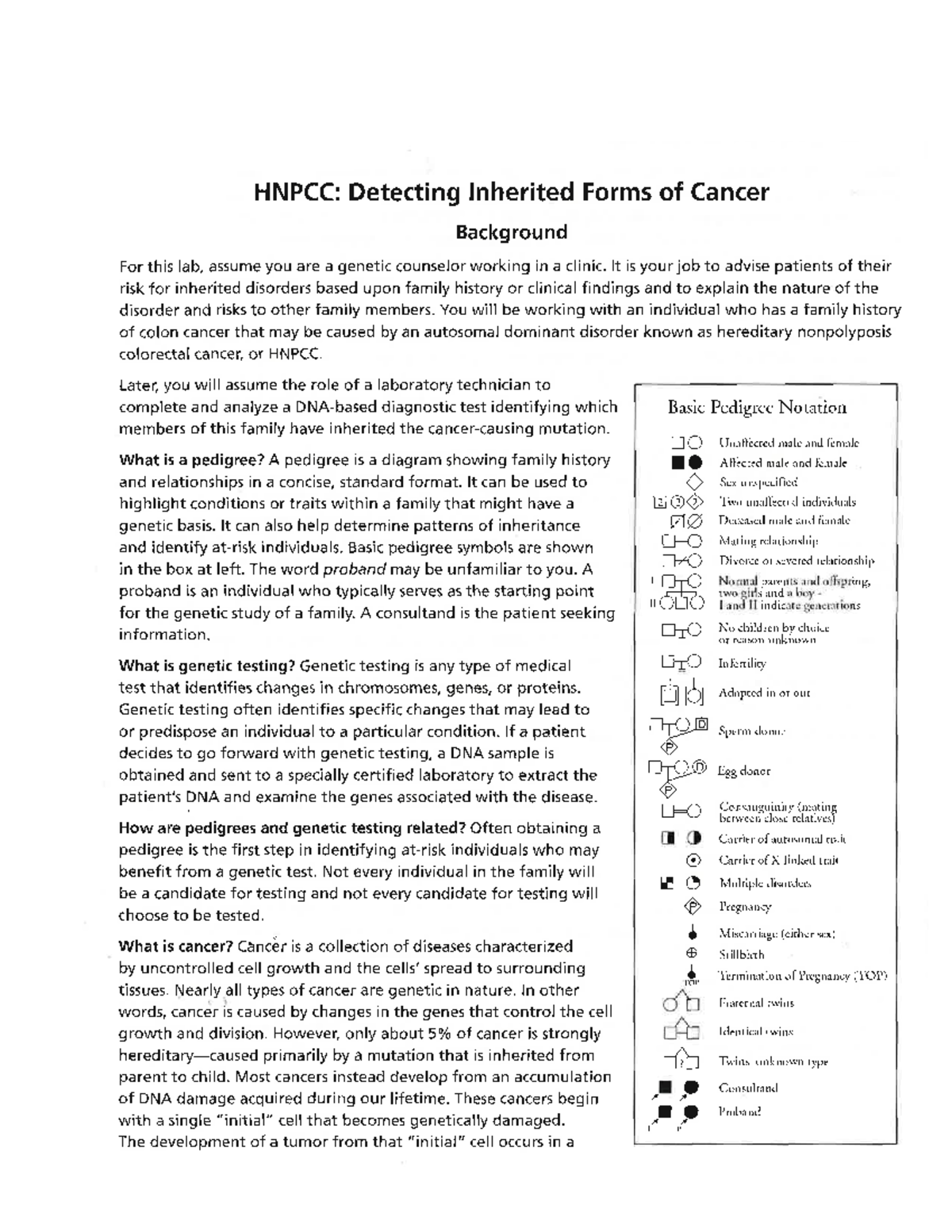 4 - Hpncc Student Handout - Student Guide HNPCC: Detecting Inherited ...